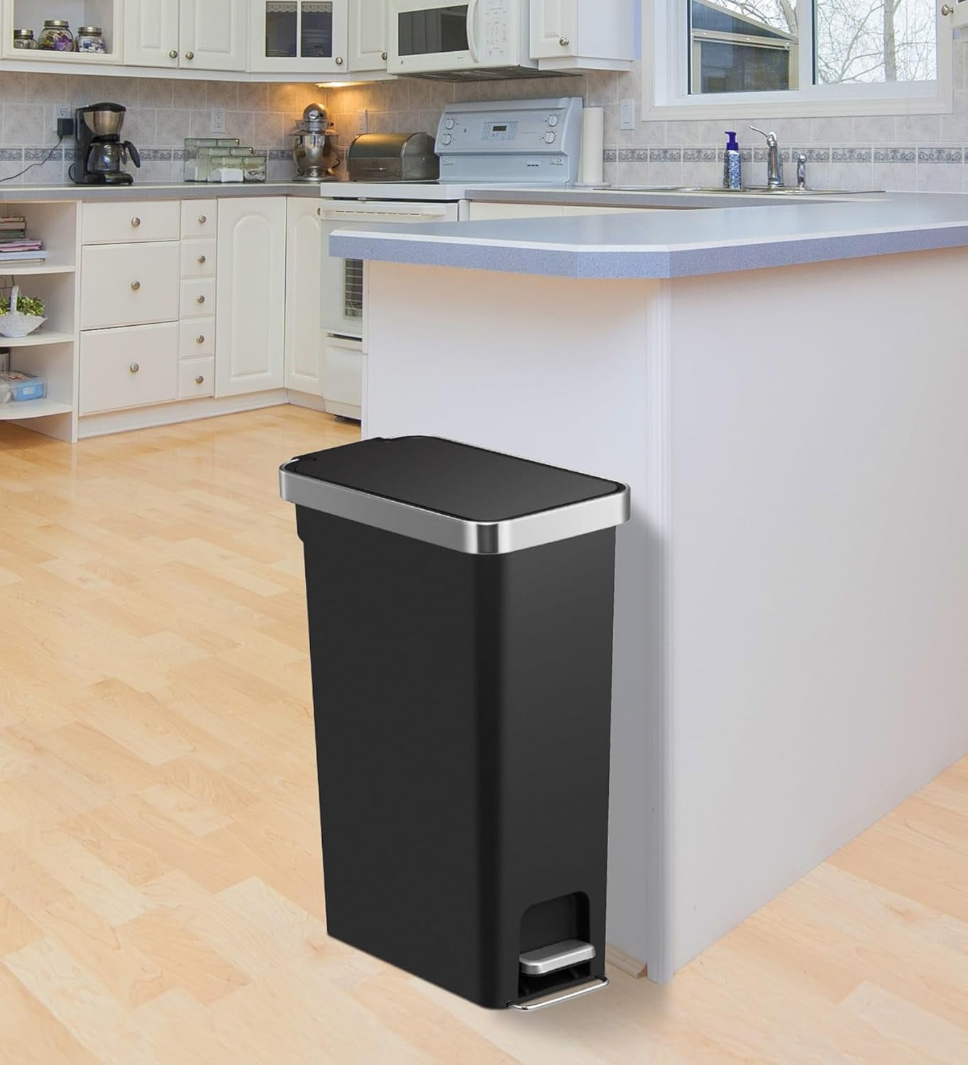 Obsessions 40L Black Plastic Step Bin with Pedal FingerprintResistant Large Capacity Trash Can ...