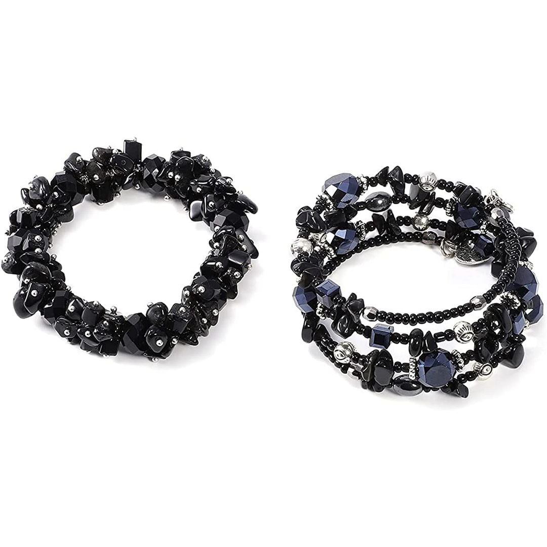 Shop LC Obsidian Bracelets - Black & Blue Crystal Bead Bracelet For ...