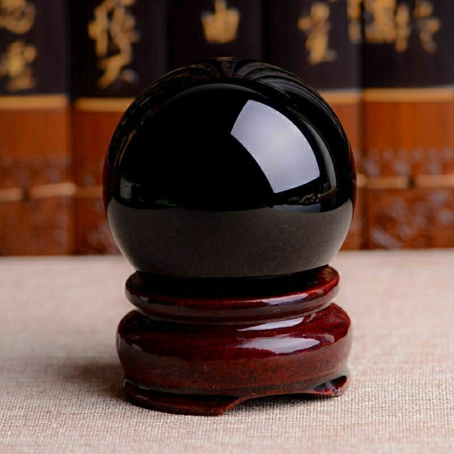 Obsidian Crystal Ball Black Stone Sphere Feng Shui Energy Decoration 7 ...