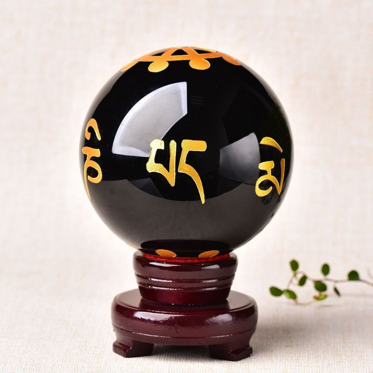 Obsidian Crystal Ball Six Character Mantra Polished Rough Stone ...