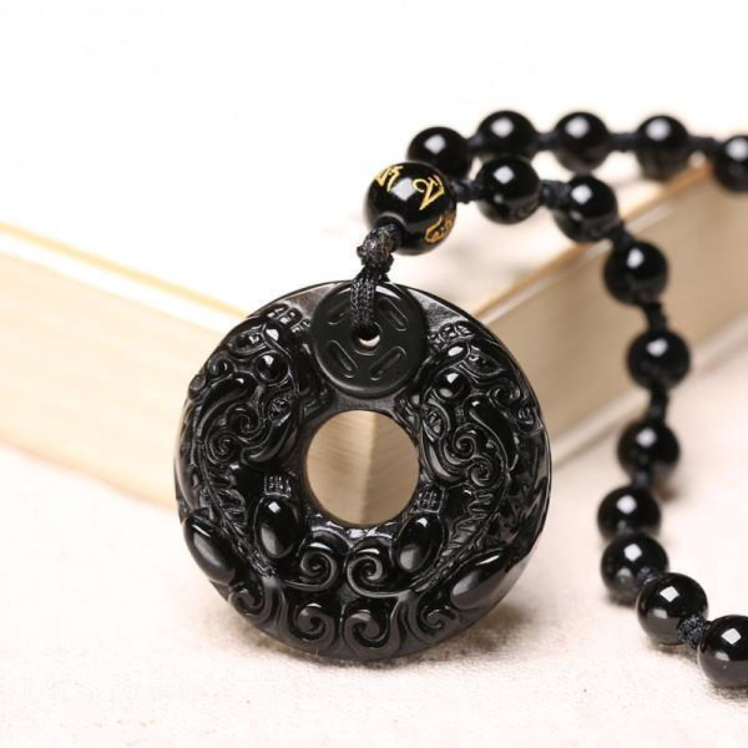 Obsidian Double Pixiu Pendant Necklace Peace Buckle Crystal Amulet ...