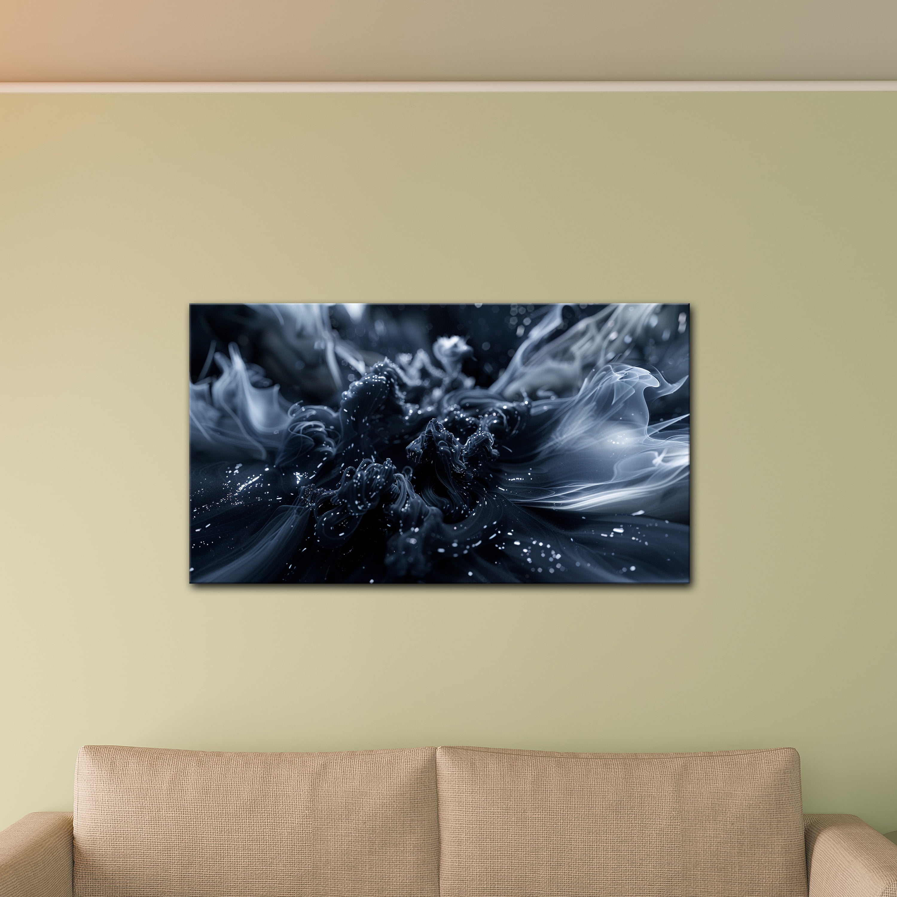 Obsidian Energy- Flowing Black and White Abstract Art (16"x24 ...