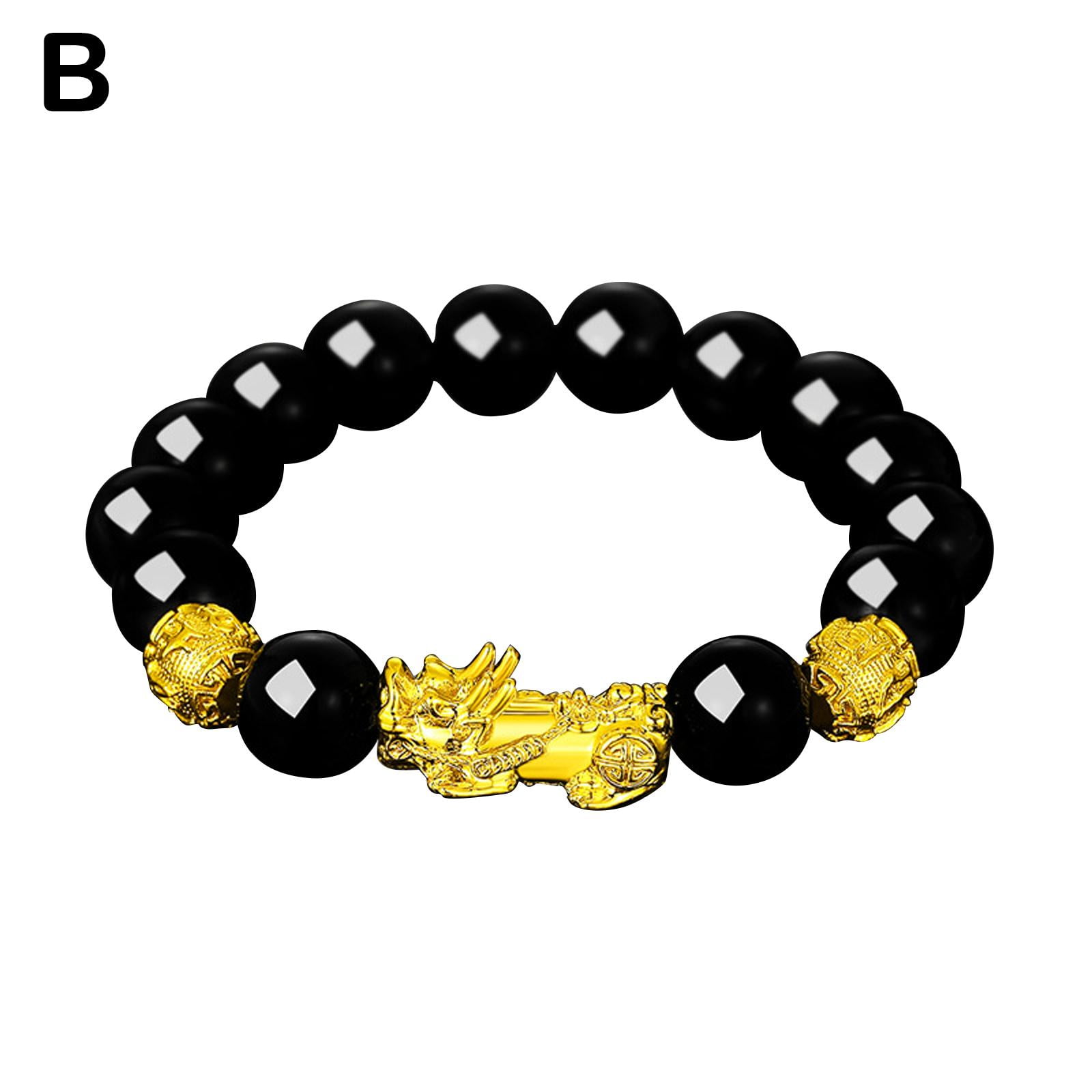 Obsidian Stone Beads Bracelet Unisex Gold Wealth and 7A7B Luck Brace ...