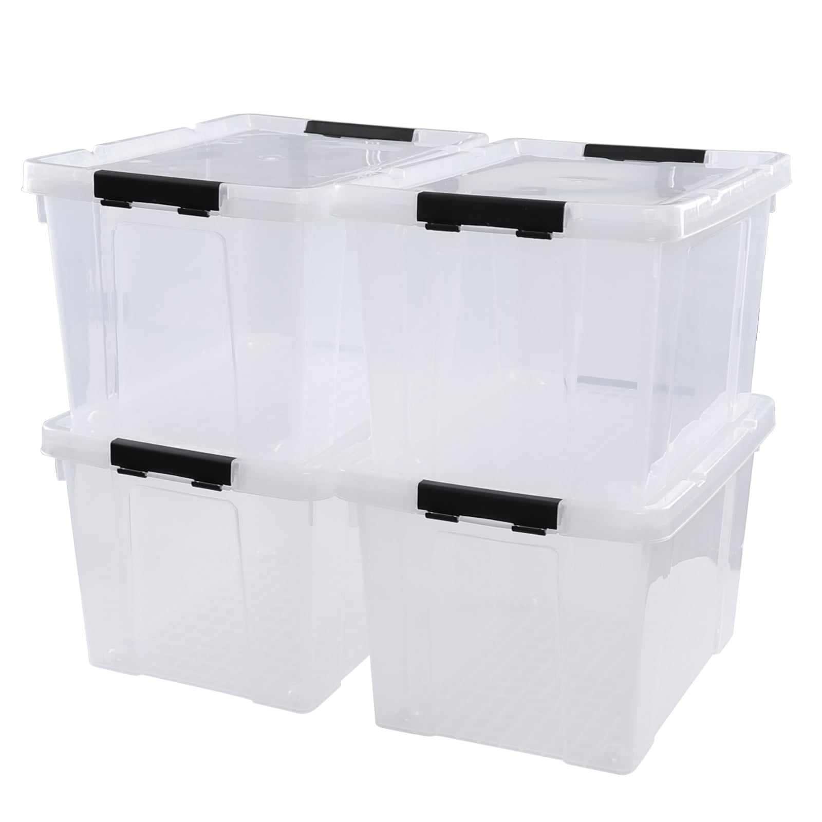 Obstnny 34 Quart Plastic Wheeled Storage Box, Large Clear Latch Bin ...