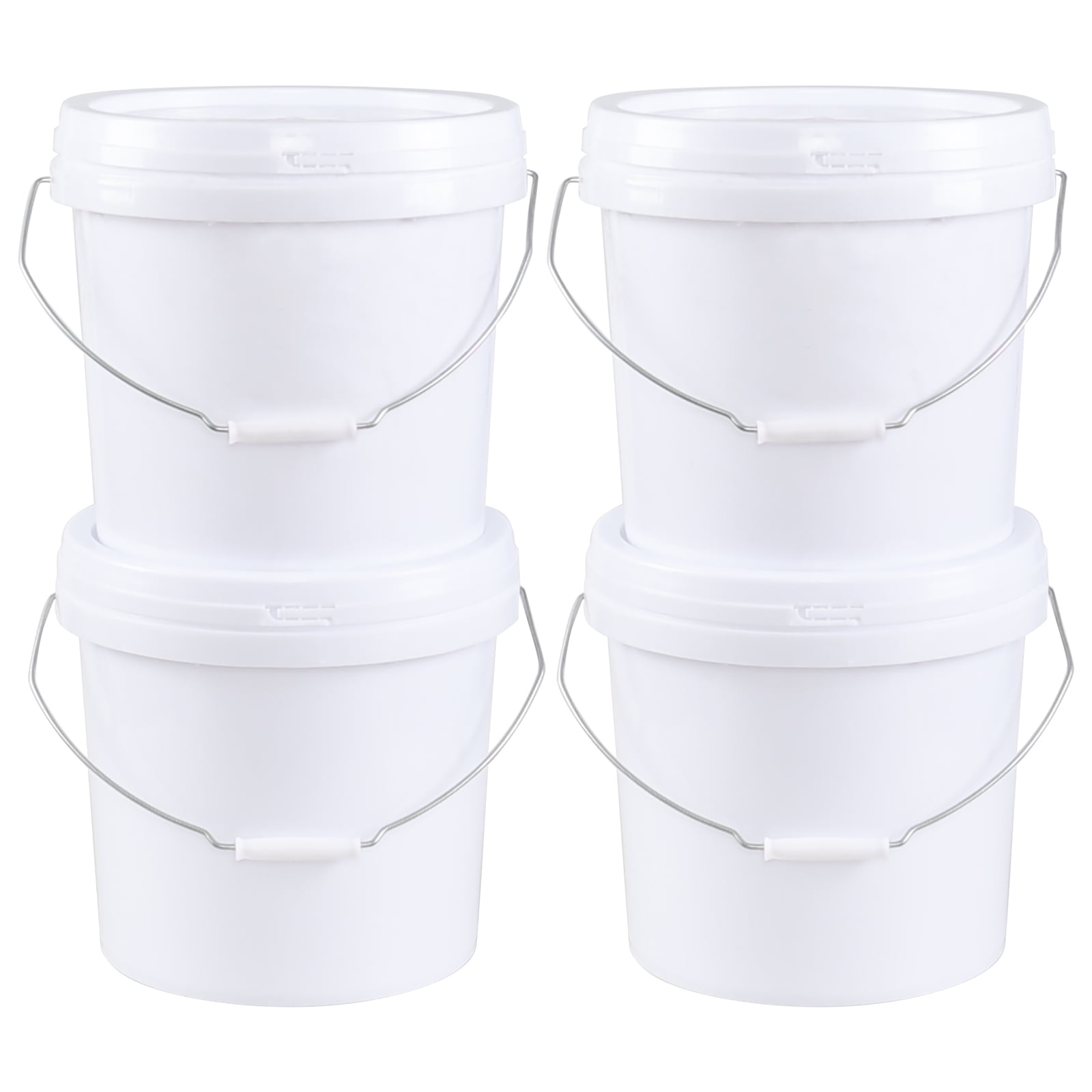 Obstnny 4 Gallon White Plastic Buckets with Sealed Lids, 4 Pack Round ...