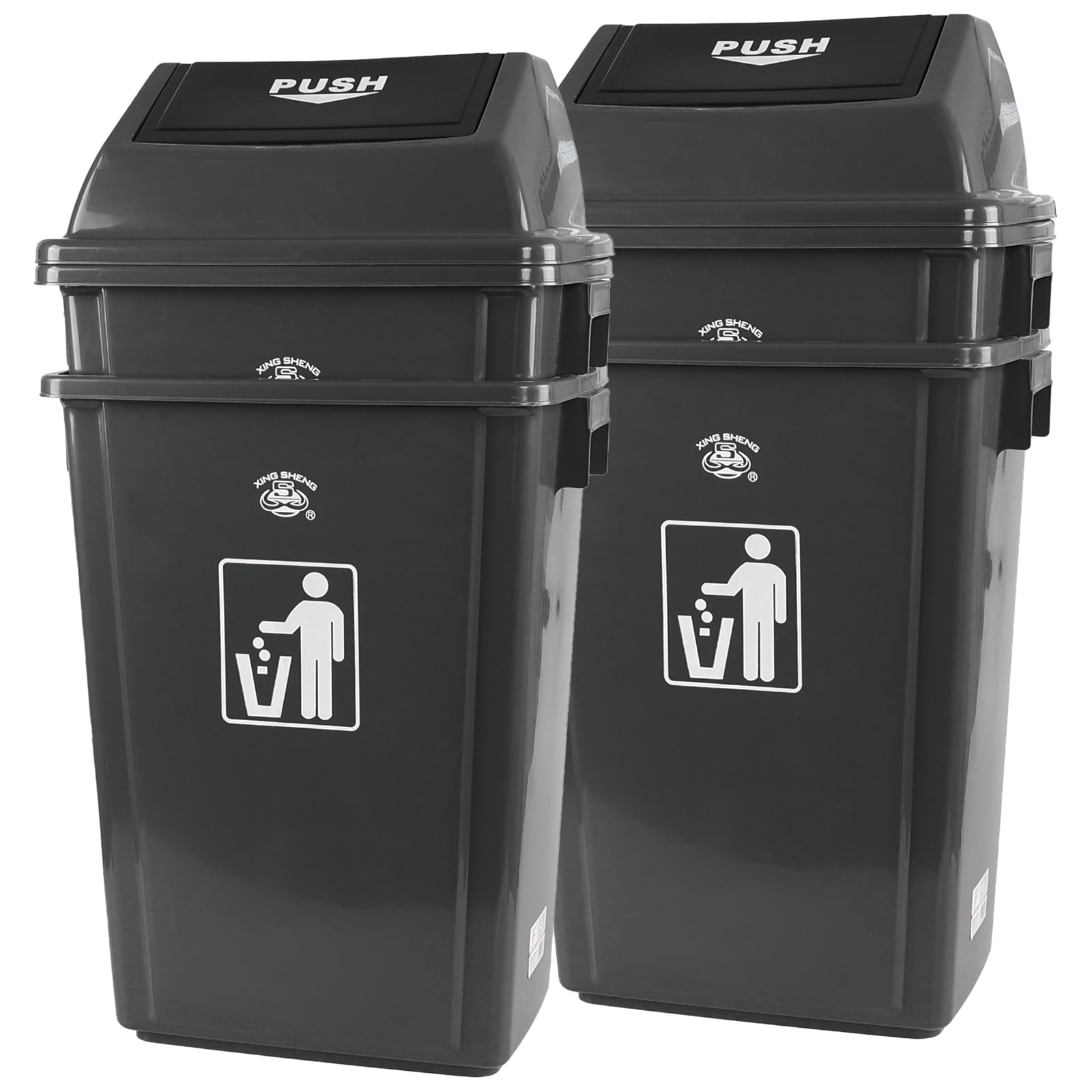 Obstnny 60 Liter Gray Plastic Garbage Can, Large Swing Top Lid Trash ...
