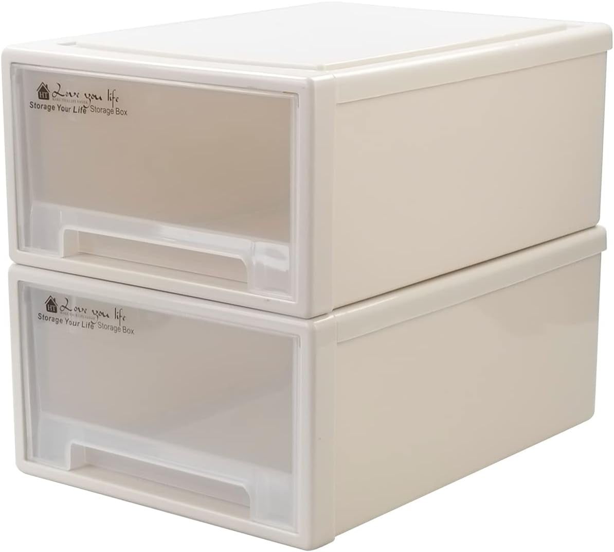 Obstnny Plastic Storage Drawer Unit, Stacking Storage Bin, 2 Packs, 17. ...