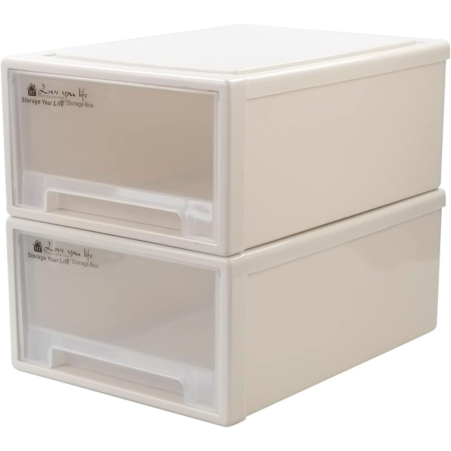Obstnny Plastic Storage Drawer Unit, Stacking Storage Bin, 2 Packs, 17. ...
