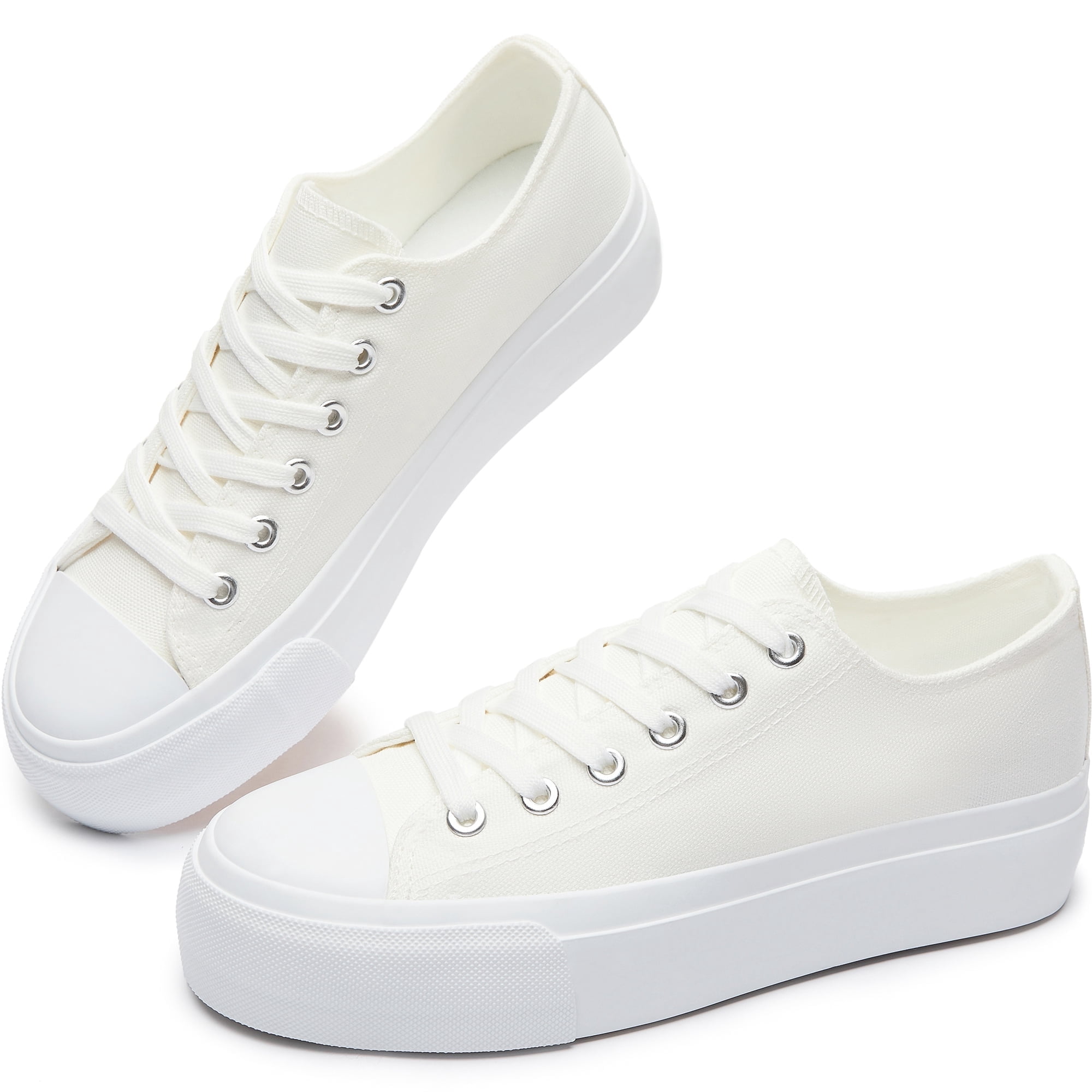 Obtaom Women's Low Top Canvas Sneakers, Comfortable Platform Walking ...