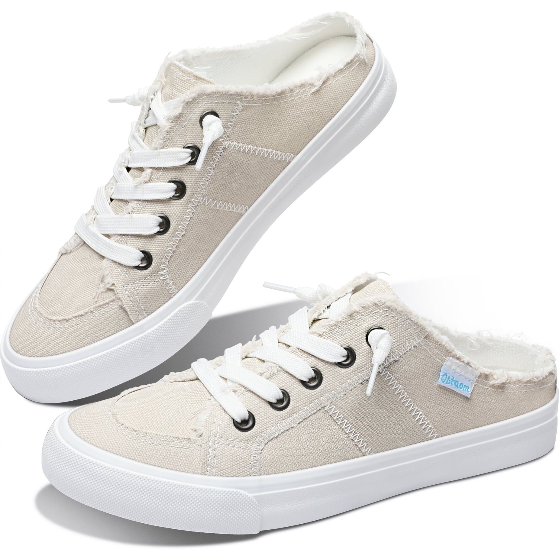 Obtaom Women Canvas Mules Memory Foam Clipper Fashion Sneakers ...