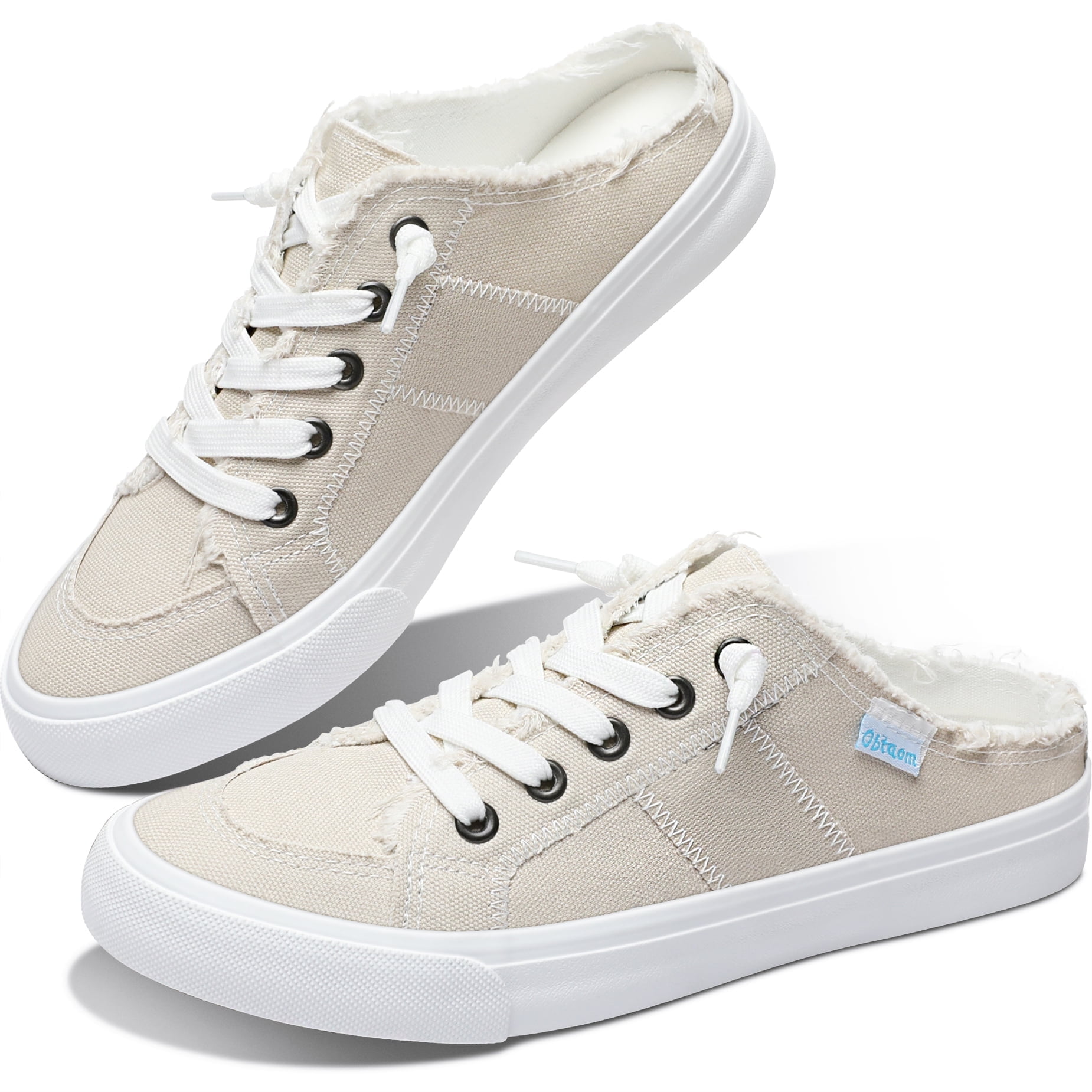 Obtaom, Women Canvas Mules, Beige US8, Memory Foam Slip-On - Walmart.com