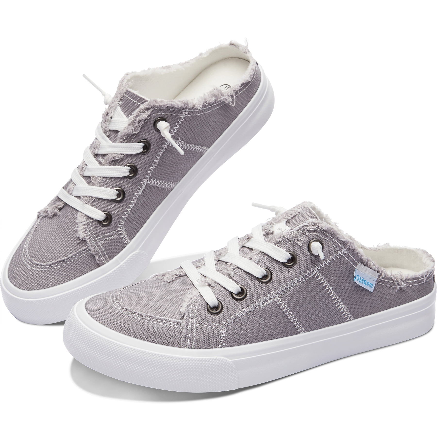 Obtaom Women Canvas Mules, Grey US7, Memory Foam Slip-On Sneakers ...