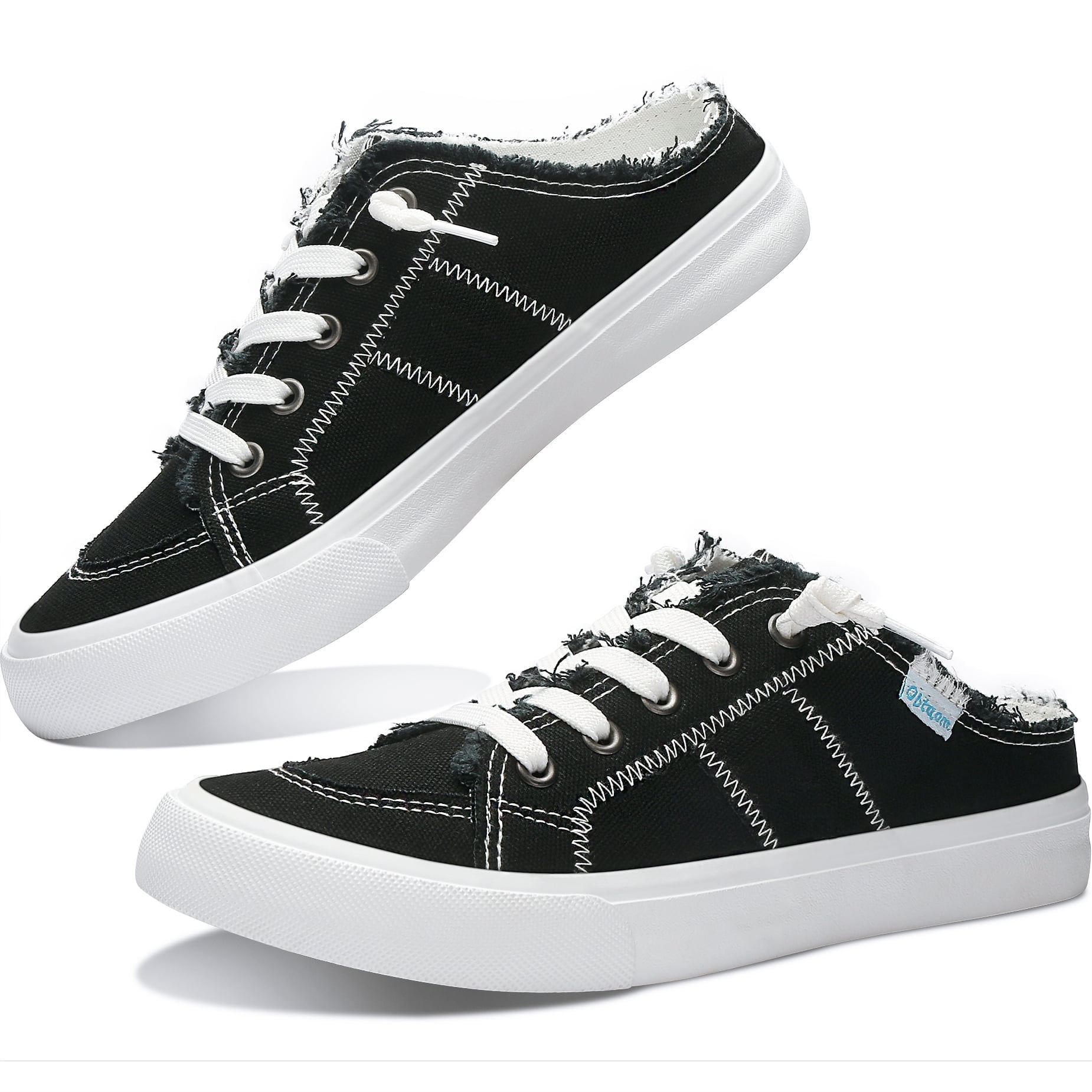 Obtaom Women Canvas Mules Memory Foam Clipper Fashion Sneakers ...