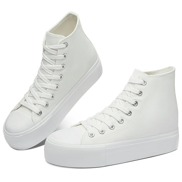 Obtaom Women’s Platform High Top Canvas Shoes Comfy Platform Hi Top ...