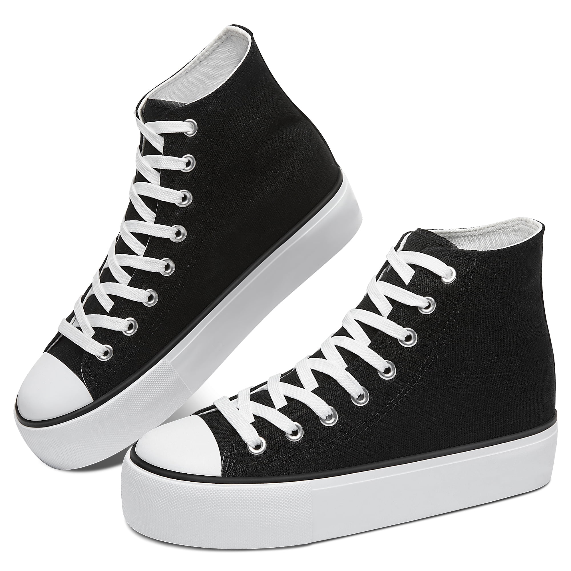 Obtaom Women's High Top Canvas Sneakers, Platform Sole, Comfy Mid Calf ...