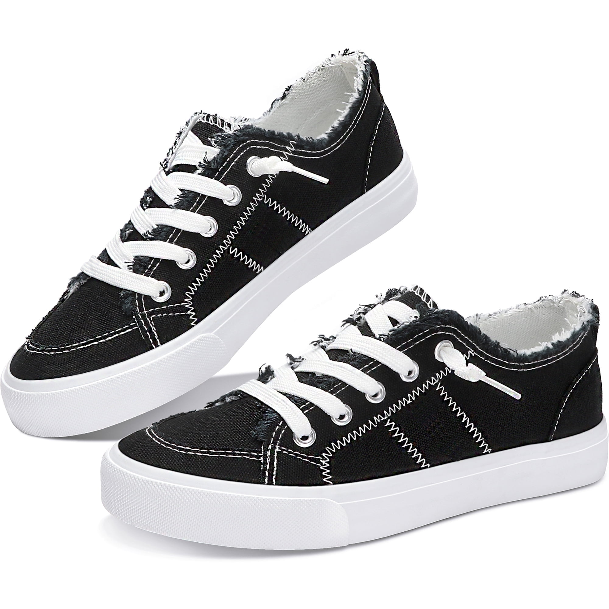 Obtaom Women's Black Fashion Sneaker, Washed Canvas Slip-On, Anti-Slip ...