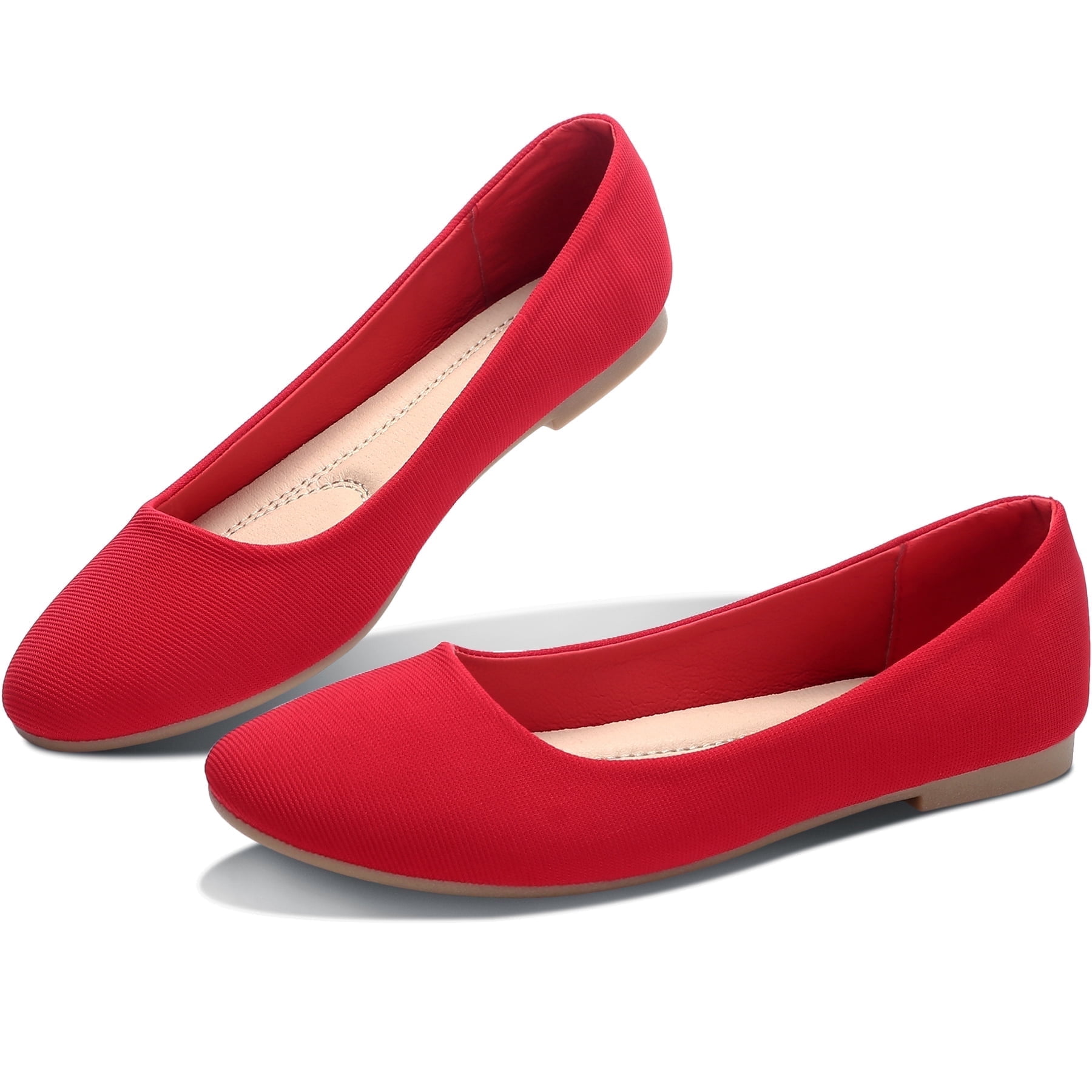 Obtaom Women's Round Toe Ballet Flats, Comfortable Faux Leather Insole ...