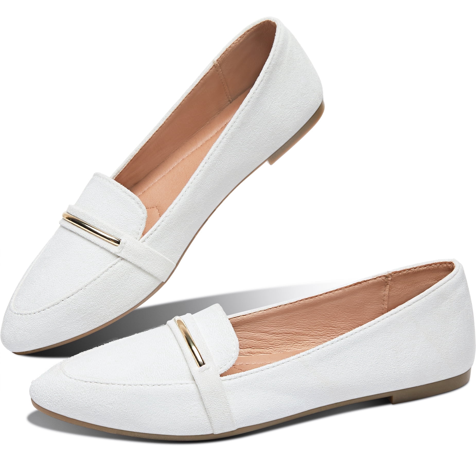 Obtaom Women's Pointy Toe Loafer Flat, Faux Suede Ballet, Work Penny ...