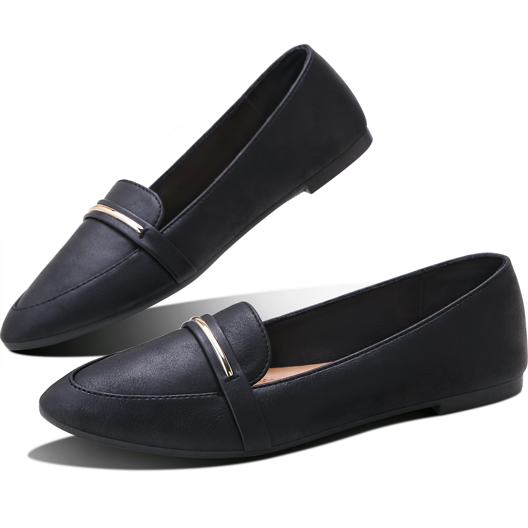 Obtaom Women's Pointy Toe Loafer Flat, Faux Suede Ballet Flat, Work ...