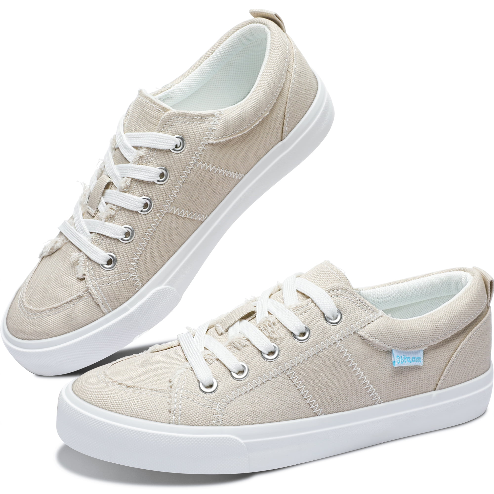 Obtaom Women Canvas Fashion Sneakers Lace up Play Canvas Shoes Low Top ...