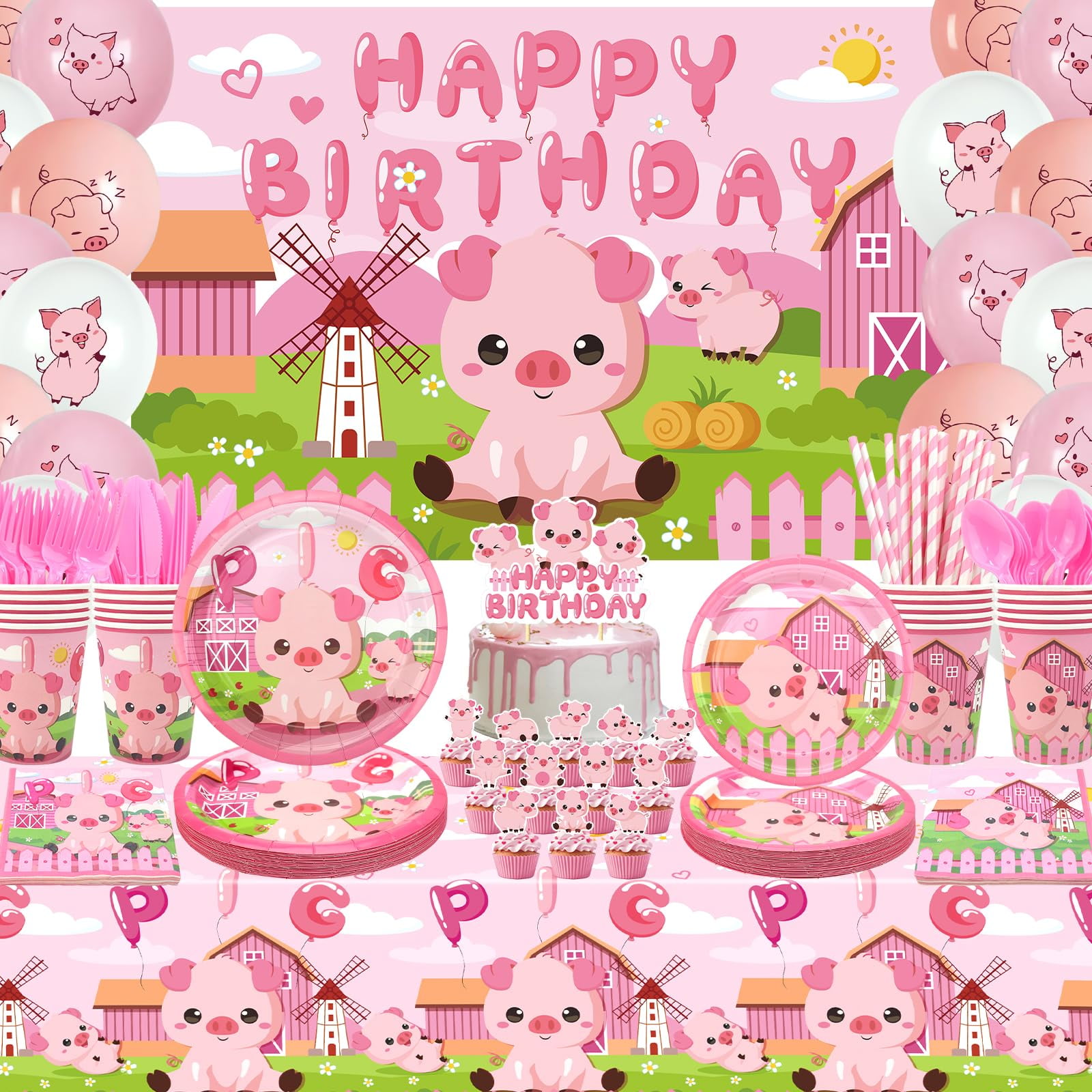 Obussgar Pig Birthday Party Decorations - KKS1 Pink Pig Party Supplies ...
