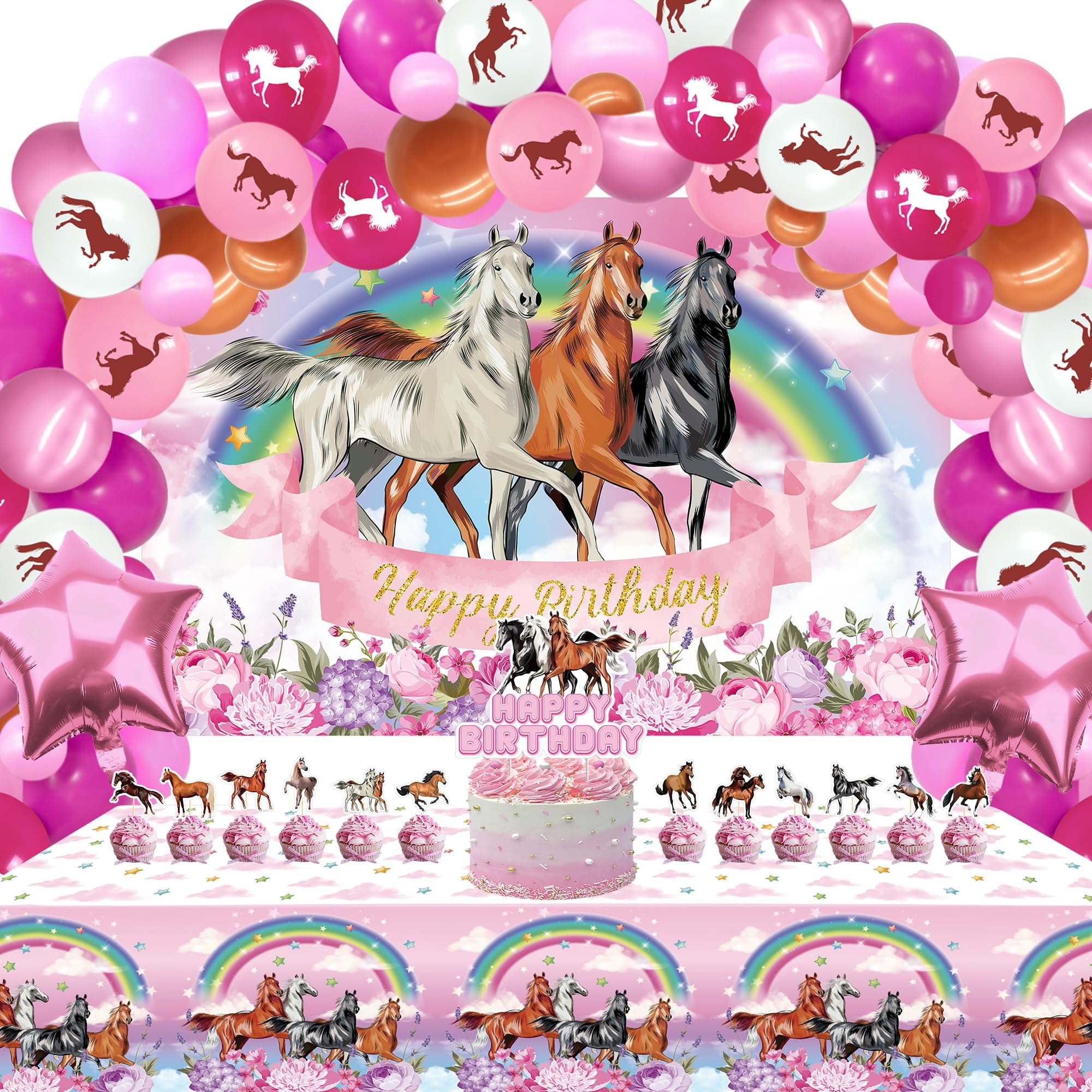 Obussgar Pink Horse Party Decoration, Cowgirl KKS1 Birthday Party ...