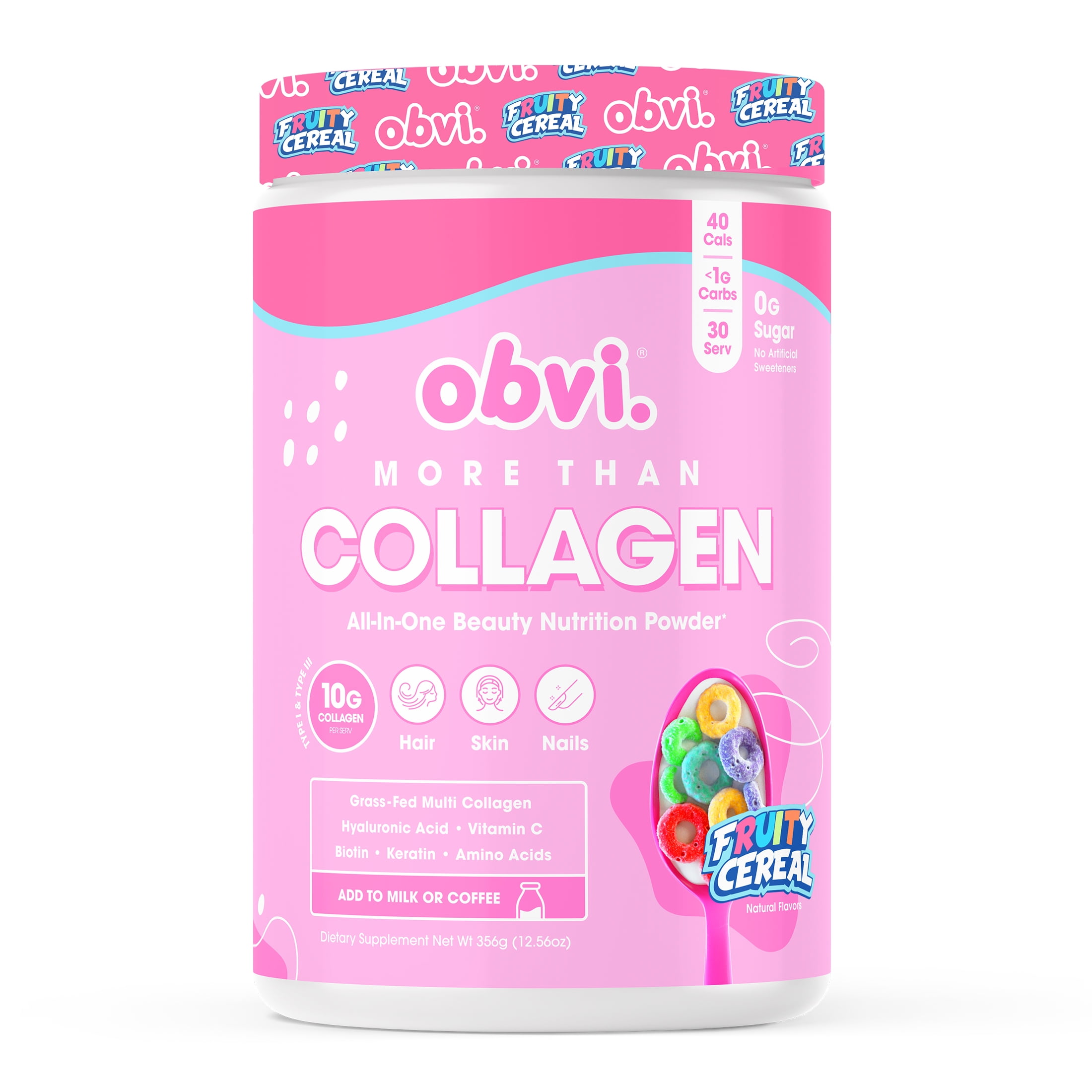 Obvi More than Collagen Peptides Powder, Fruity Cereal, 30 Servings, 12 ...
