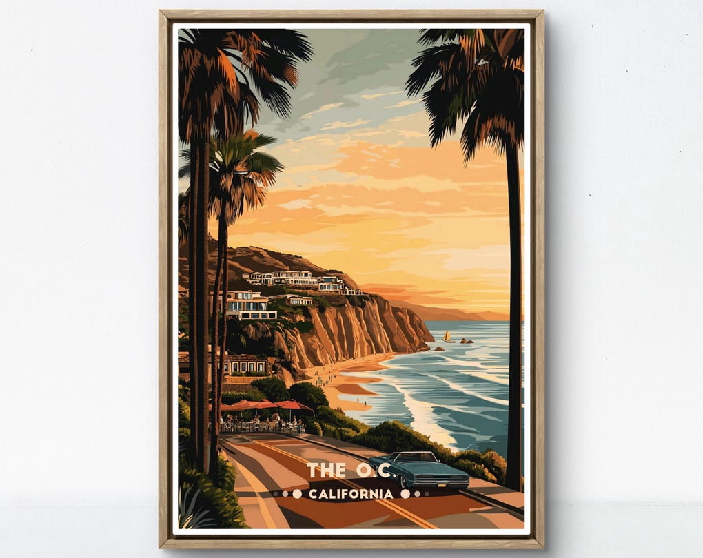 The Oc Poster, California Coast Art, Orange County Wall Decor, Sunset ...