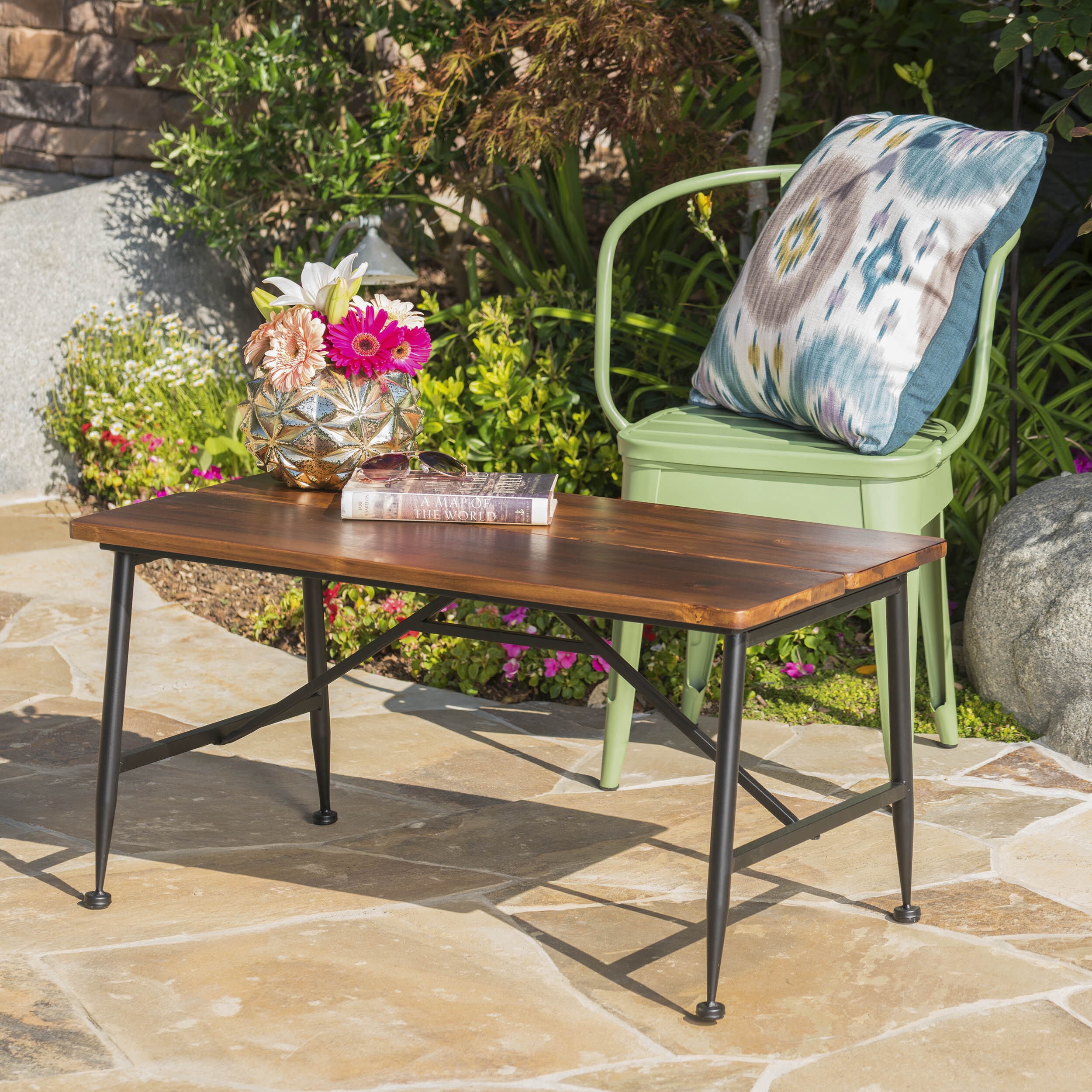 Ocala Industrial Wood+ Metal Coffee Table,Black Acacia Wood Garden ...