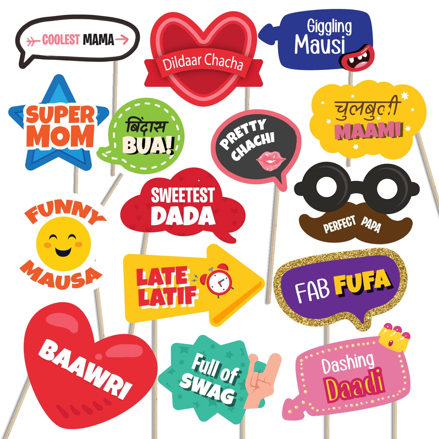 All Occasion Indian Family Relatives Photo Booth Props for Party, Baby ...