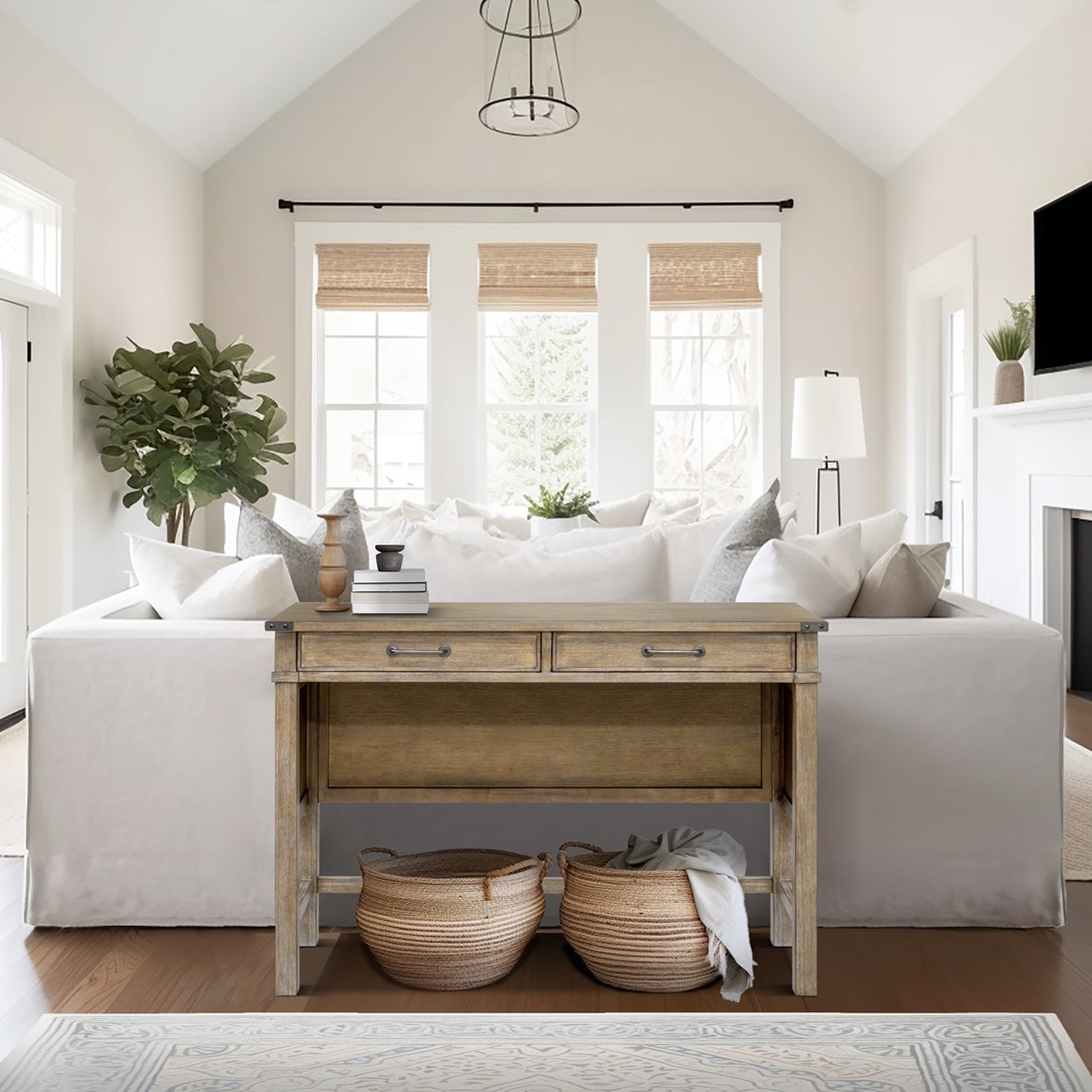 Occasional Table With Drawer Compartments - Solid Wood, Natural Finish ...