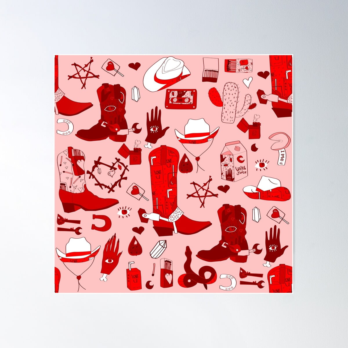 Occult Cowboy Wiccan Cowgirl Pink Western Poster Wall Art, Modern Wall ...