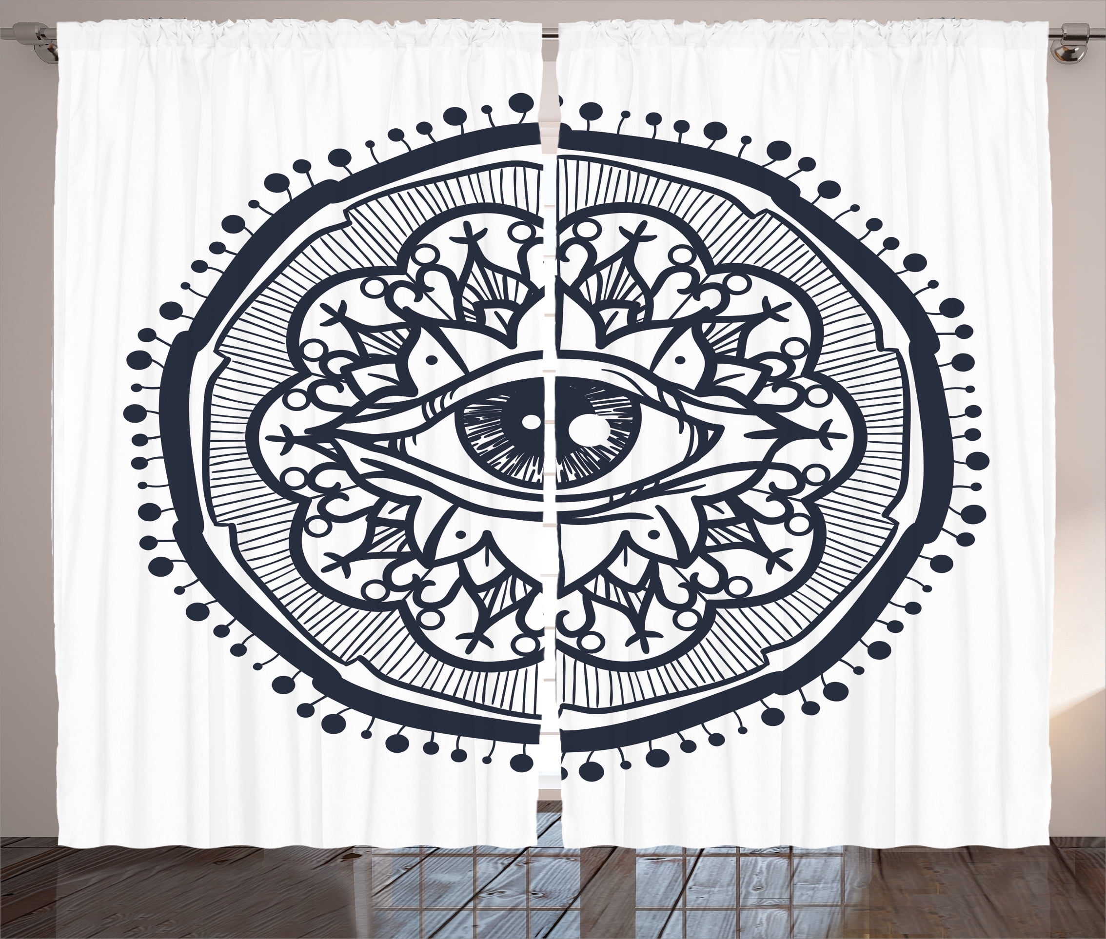 Ambesonne White Curtains 2 Panel Set, Retro All Seeing Eye Art, 108" x ...