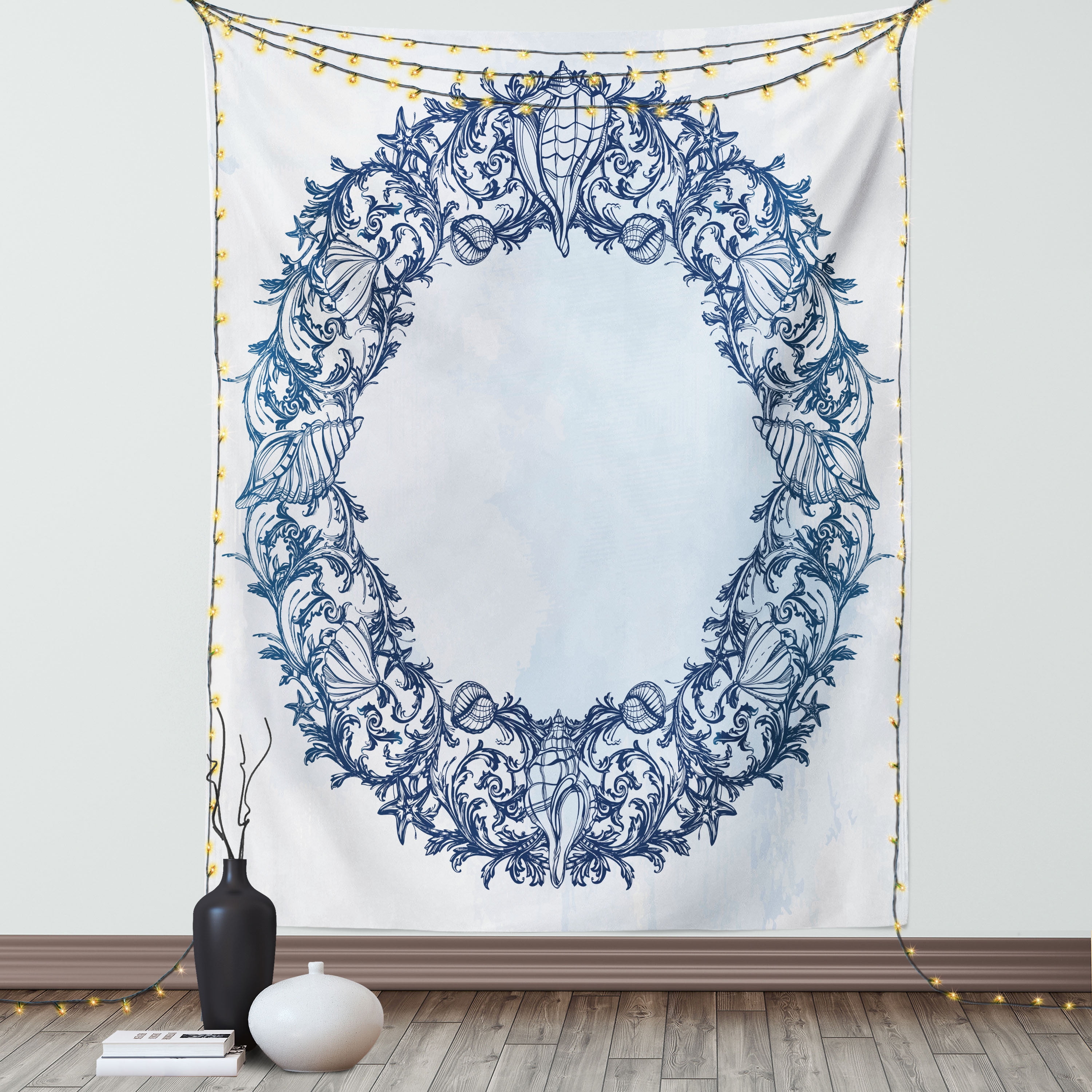 Occult Decor Tapestry, Circular Ornamental Occult with Ethnic Floral ...