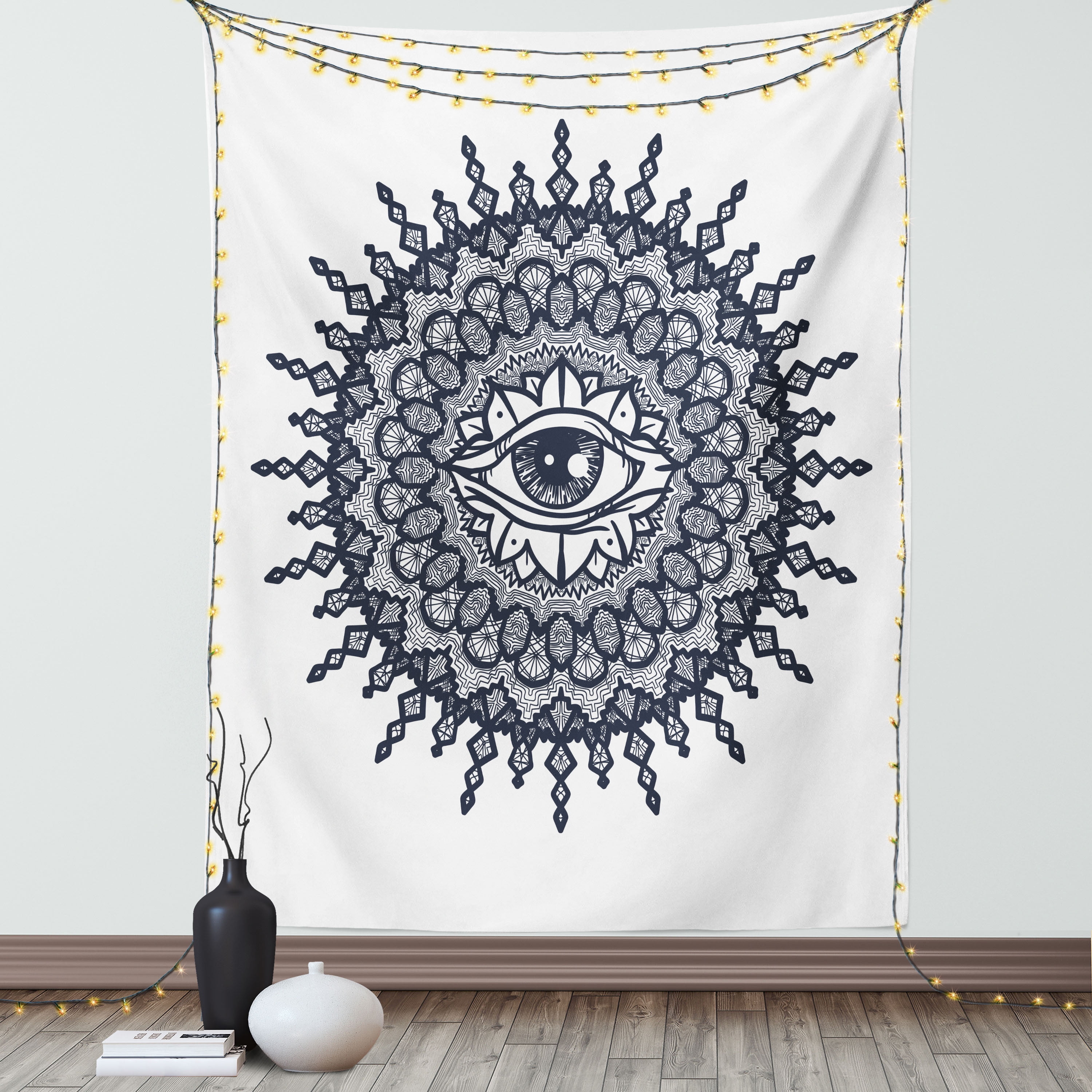 Occult Decor Tapestry, Traditional Round Mandala Motif with Eye in ...