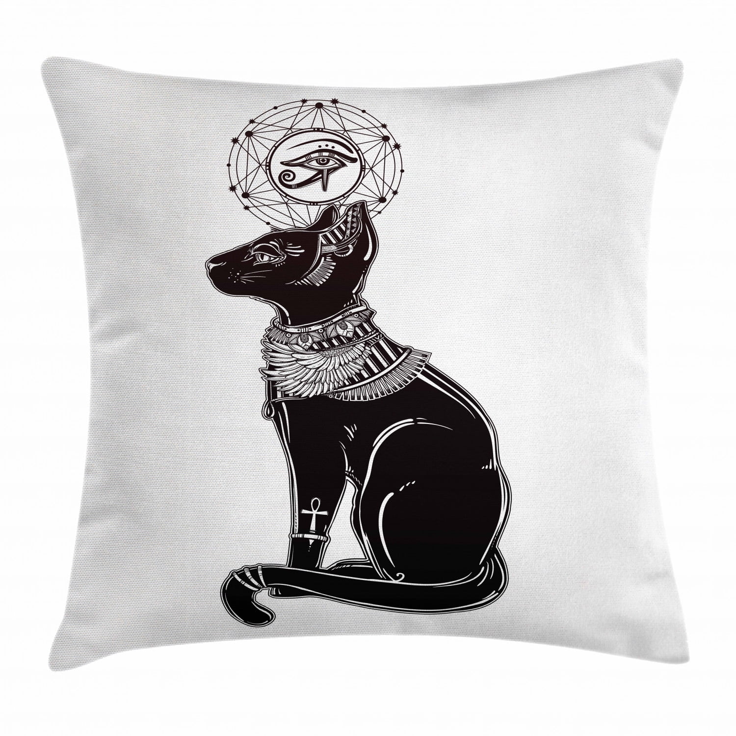 Occult Decor Throw Pillow Cushion Cover, Vintage Legendary Mystical Egyptian Cat Eye of God ...