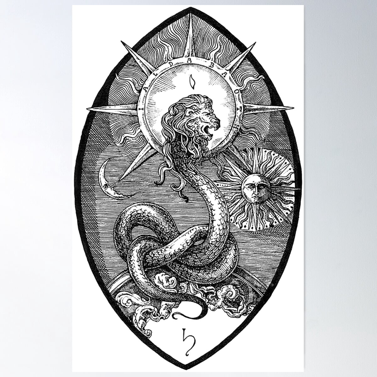 Occult Drawing Lion & Serpent | Chimera Poster Wall Art, Modern Wall ...
