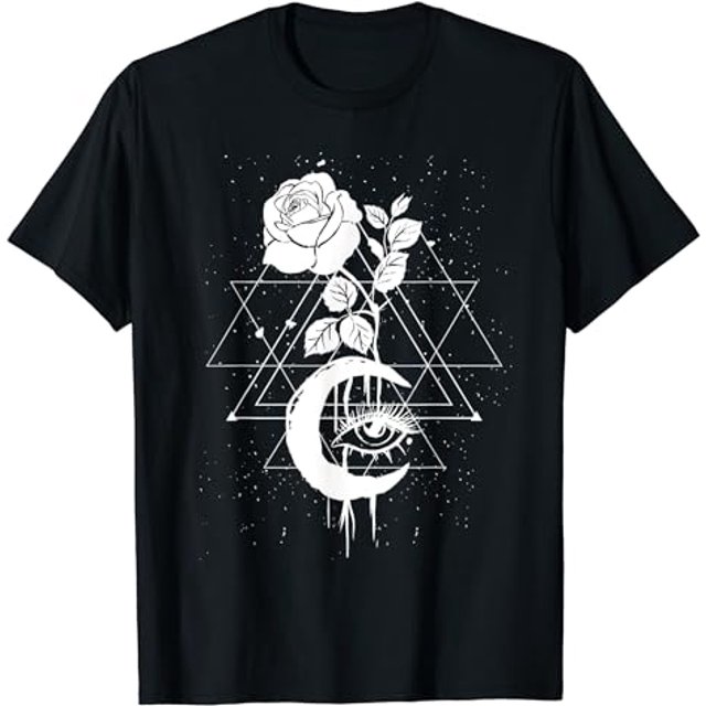 Occult Moon Rose Goth Witchcraft Sacred Geometry Gothic T-Shirt ...