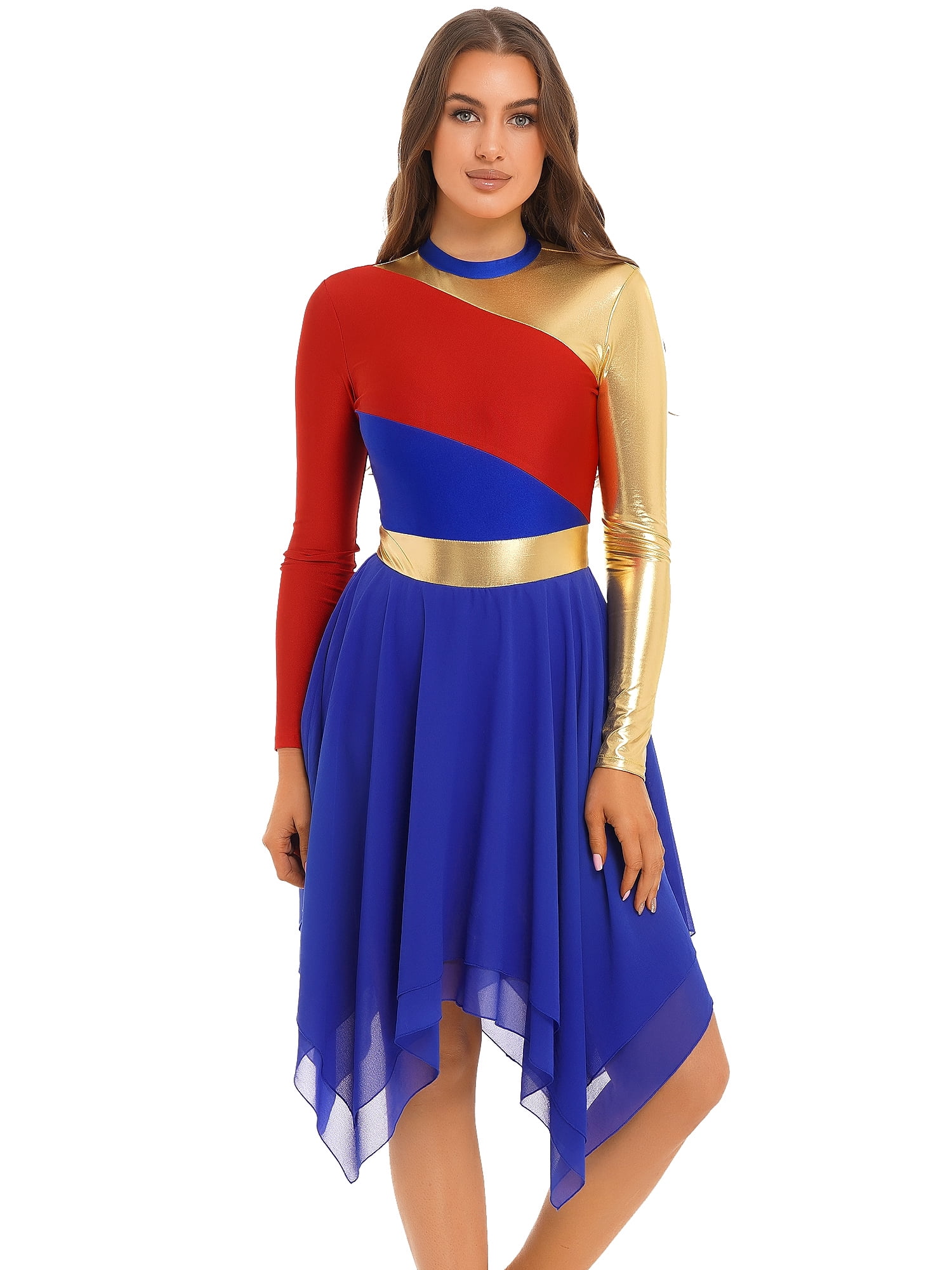 Ocealan Women's Metallic Gold Color Block Liturgical Praise Dance Dress ...