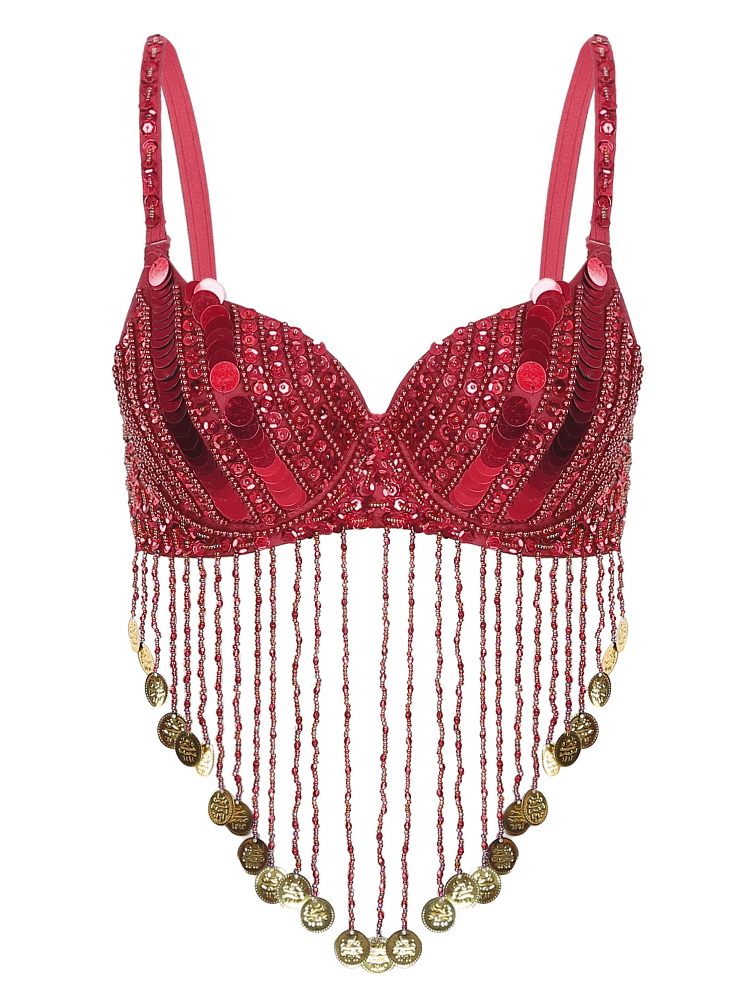 Ocealan Women's Sparkly Sequins Beading Tassels Underwired Bra Rave ...