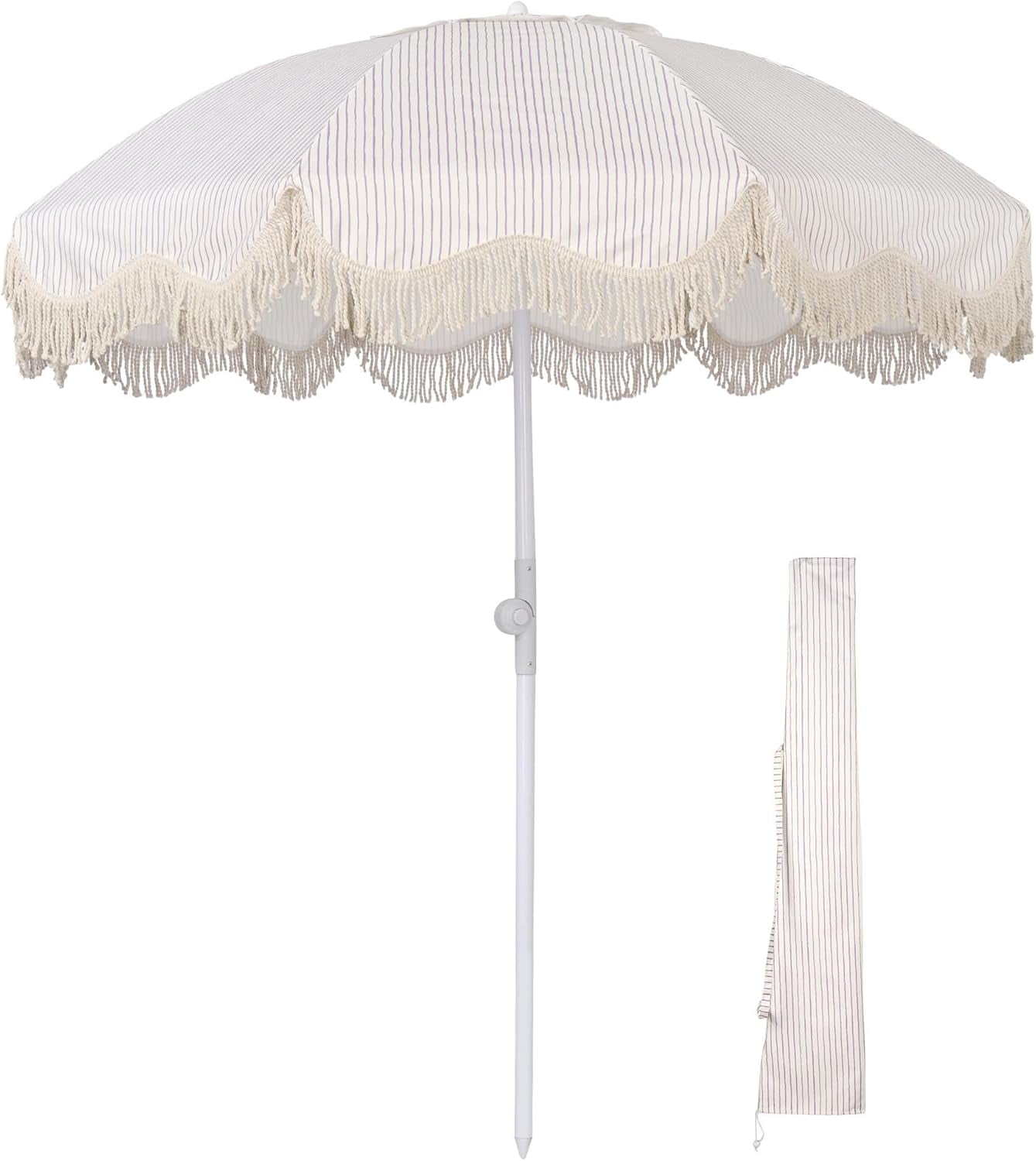 Ocean 6FT Fringe Patio Umbrella 8 Rib Outdoor Beach Tilt Tassel ...
