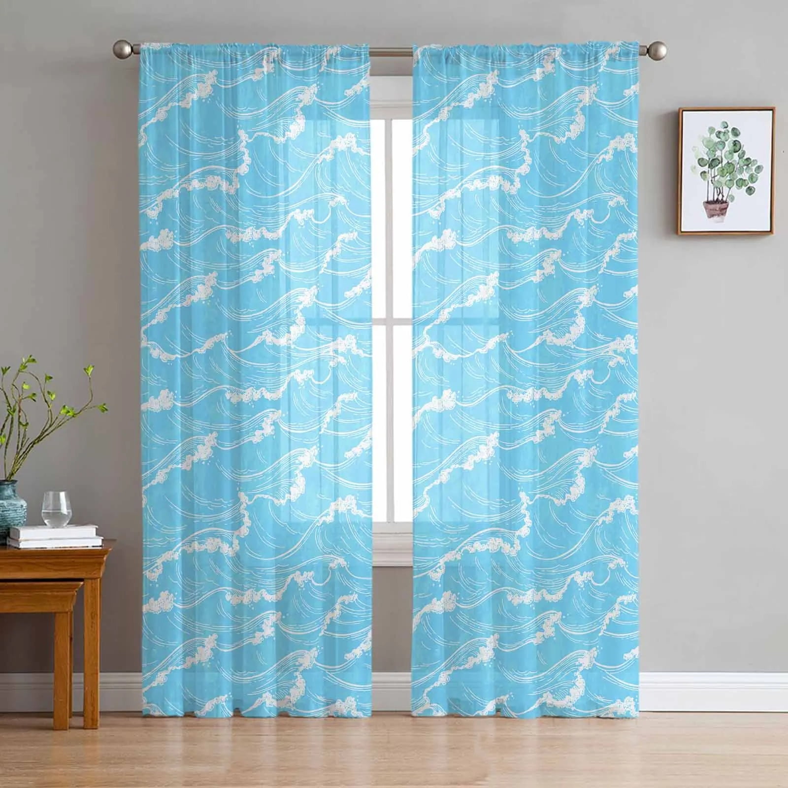 Ocean Abstract Waves Summer Tulle Curtains for Living Room Bedroom ...
