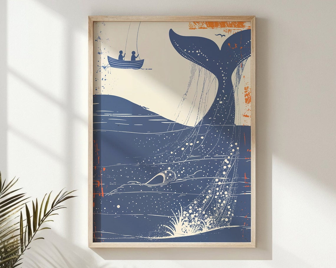 Ocean Adventure Nursery Wall Art, Kids Nautical Poster Whale And Boat ...