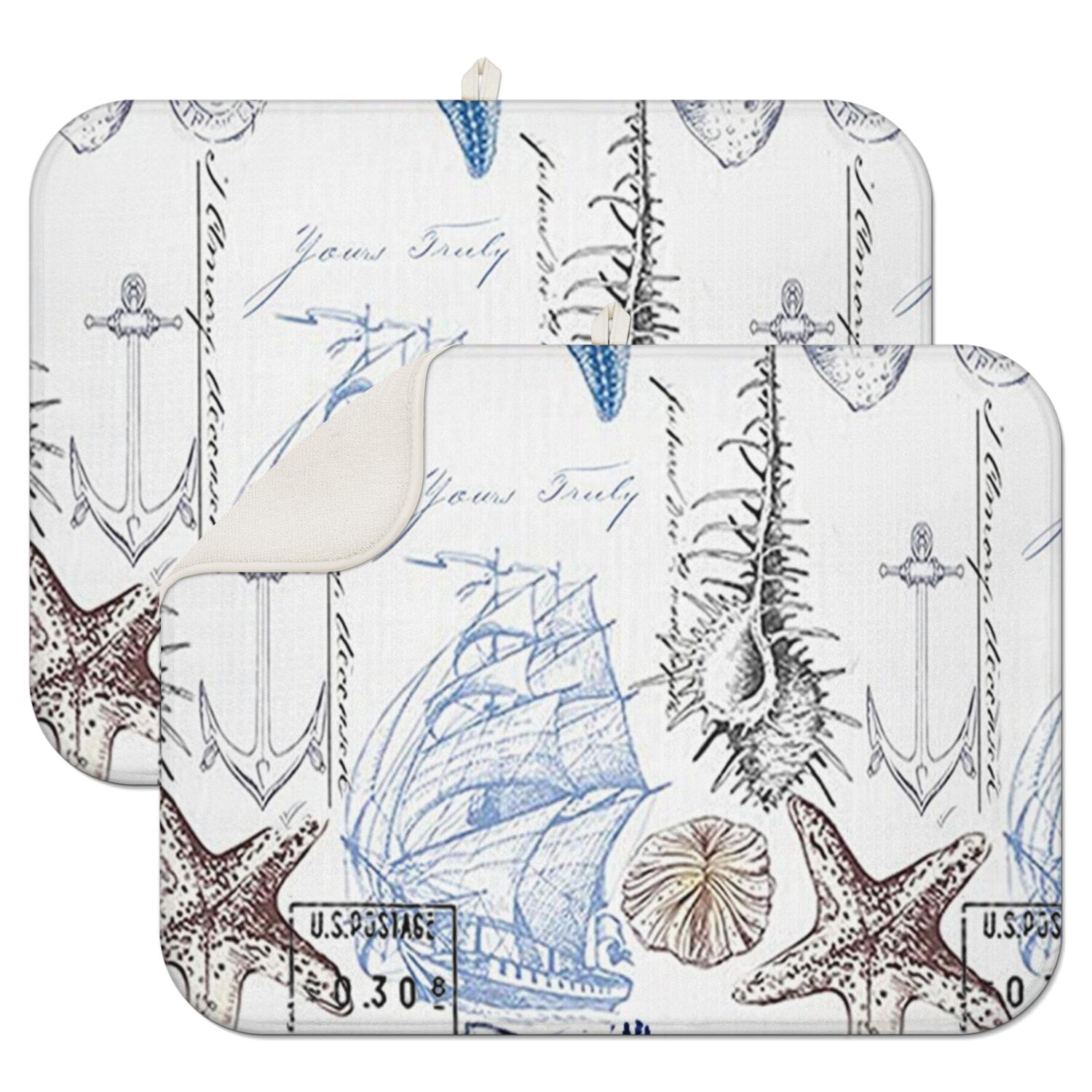Ocean Anchor Coffee Mat Nautical Starfish Beach Seahorse Marine Coral ...
