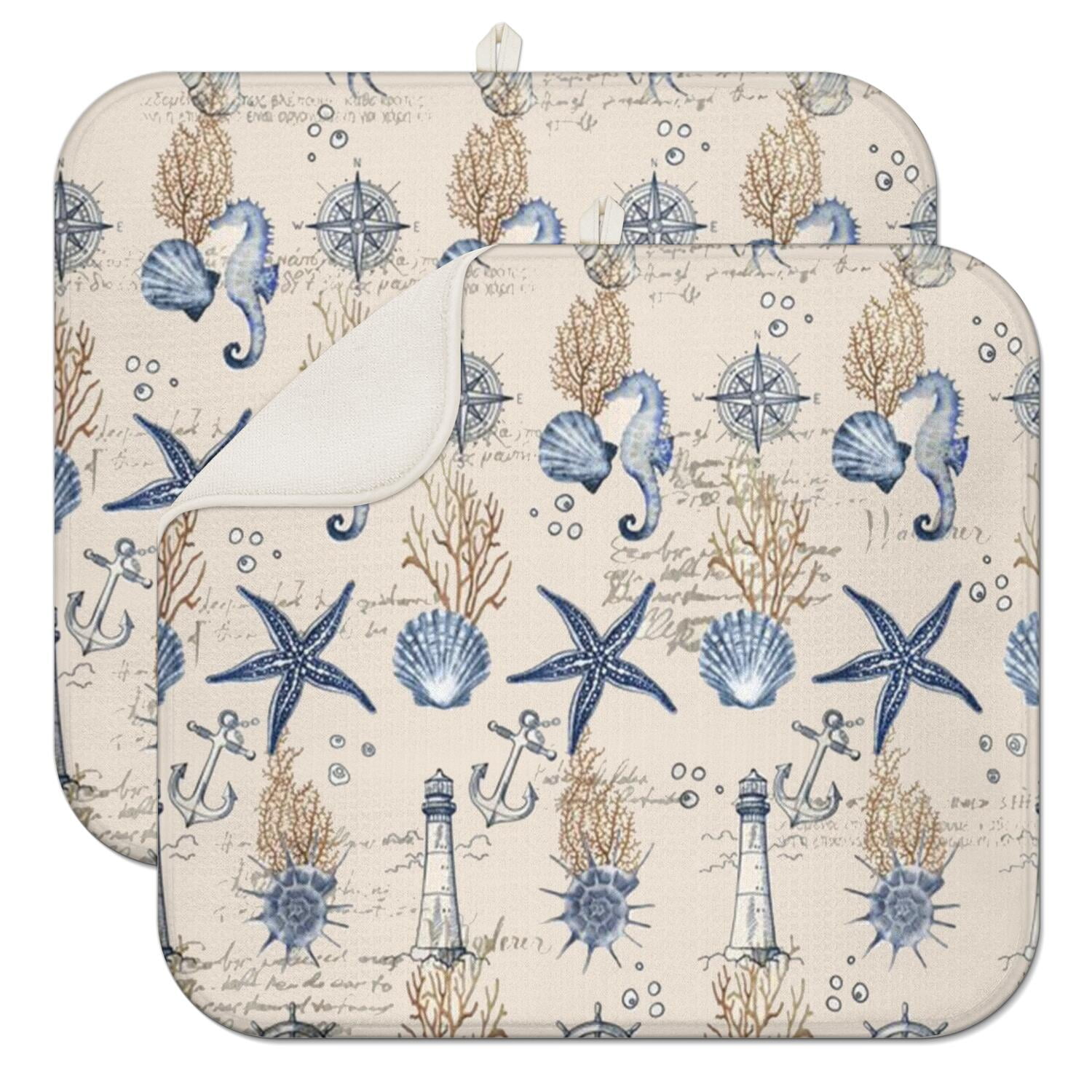 Ocean Anchor Coffee Mat Nautical Starfish Beach Seahorse Marine Coral ...
