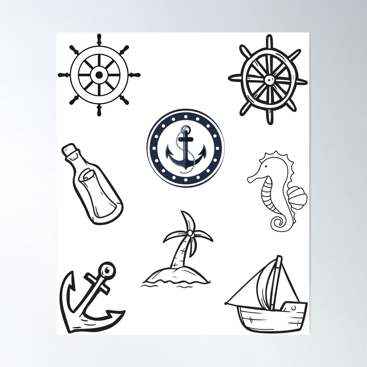 Ocean, Anchor, Island, Ship Pack Sticker Poster Wall Art, Modern Wall ...