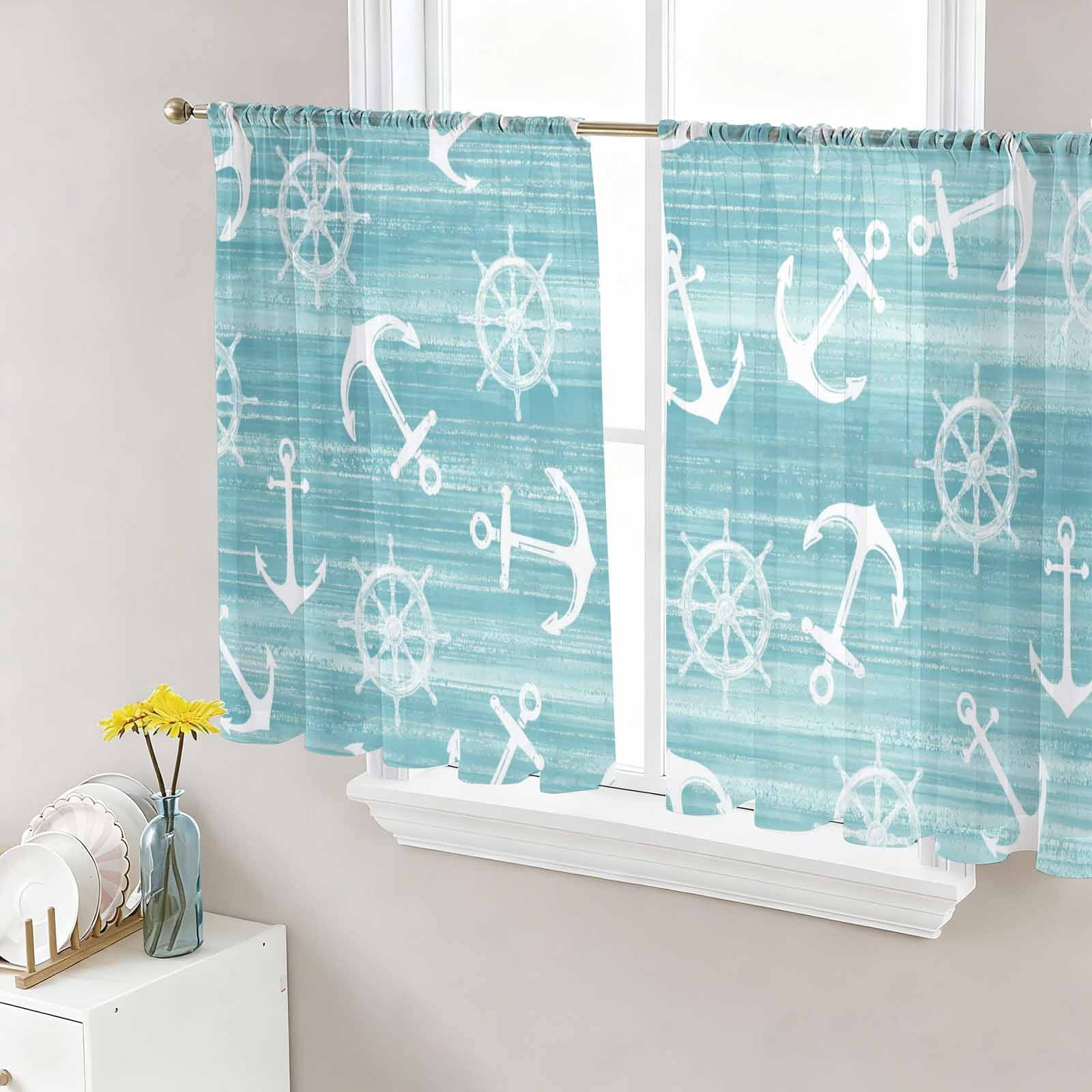 Ocean Anchors Rudder Sheer Curtains for Living Room Bedroom Nautical ...