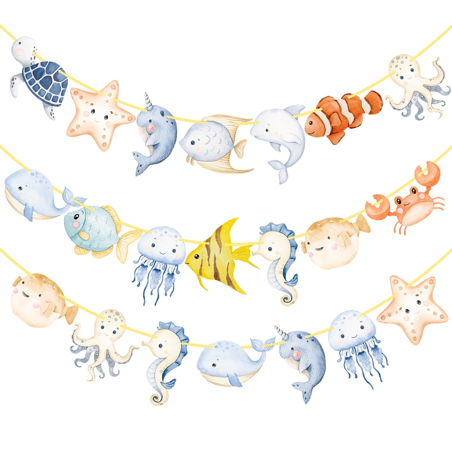 Ocean Animal Banners 2Pcs Sea Animals Birthday Party Cutout Banners ...