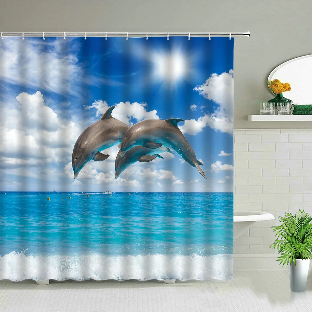 Ocean Animal Beach Parrot Dolphin Palm Tree Sea Scenery Shower Curtain ...