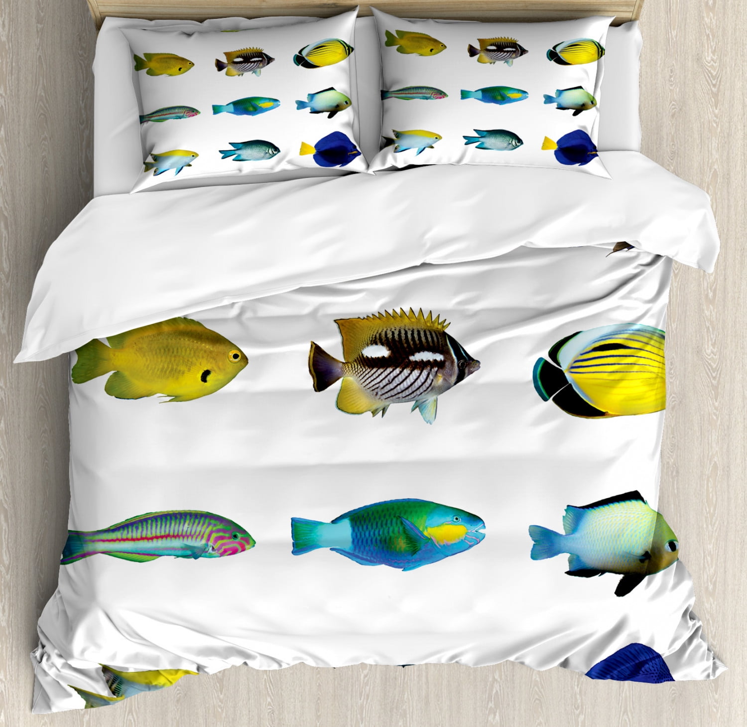 Ocean Animal Decor King Size Duvet Cover Set, Egyptian Fish with ...